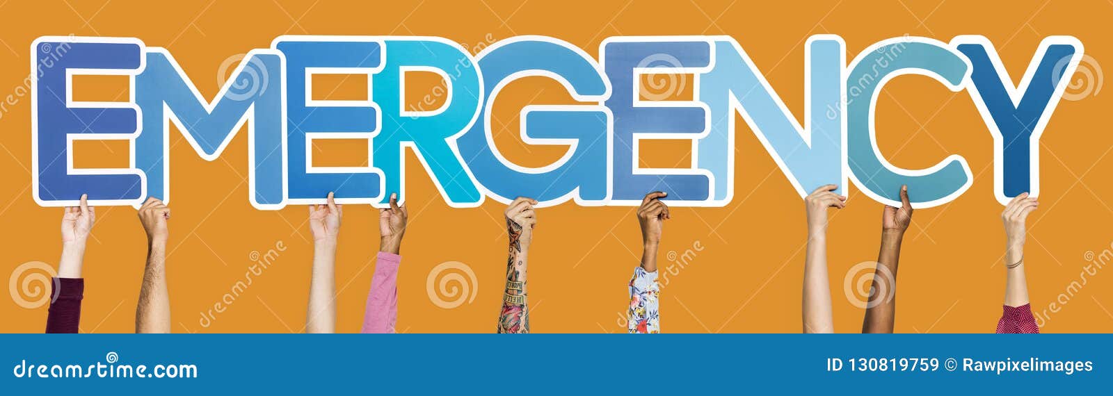 Diverse Hands Holding the Word Emergency Stock Image - Image of care ...