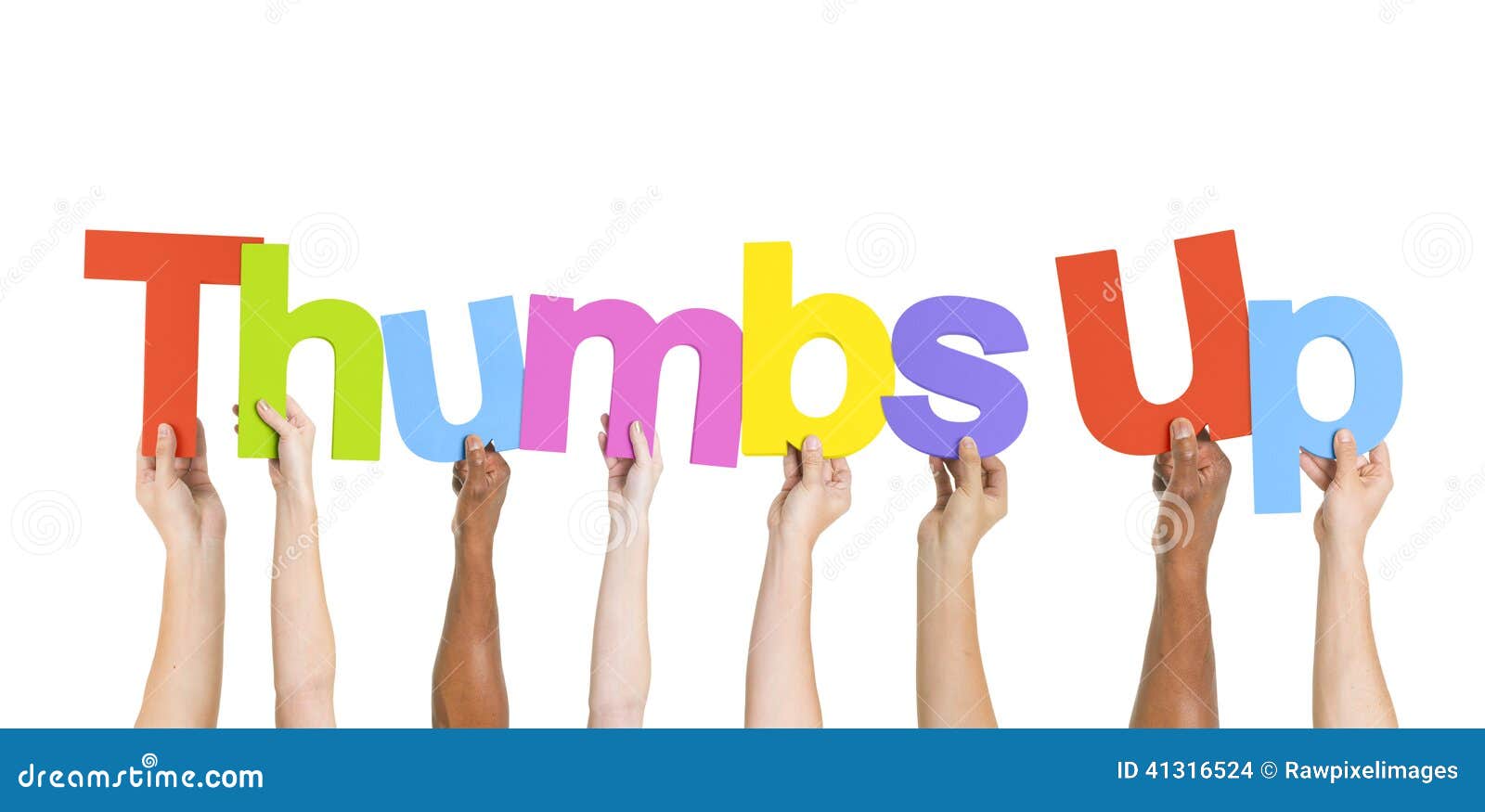 Diverse Hands Holding the Word Thumbs Up Stock Photo - Image of diverse ...