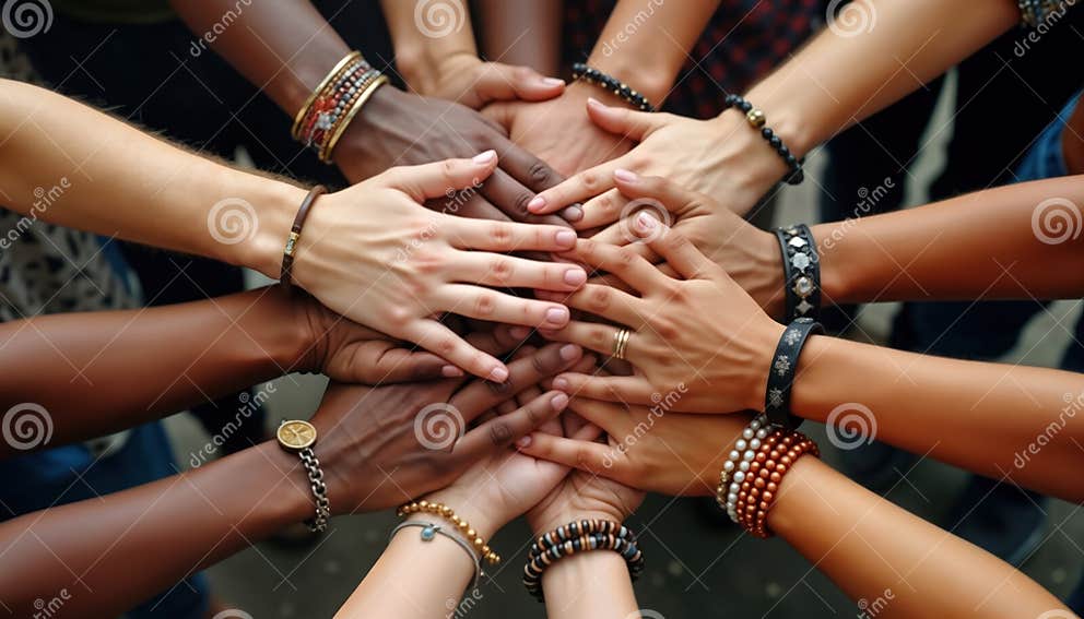 Diverse Hands Interlocked Display Unity, Harmony. People of Various ...