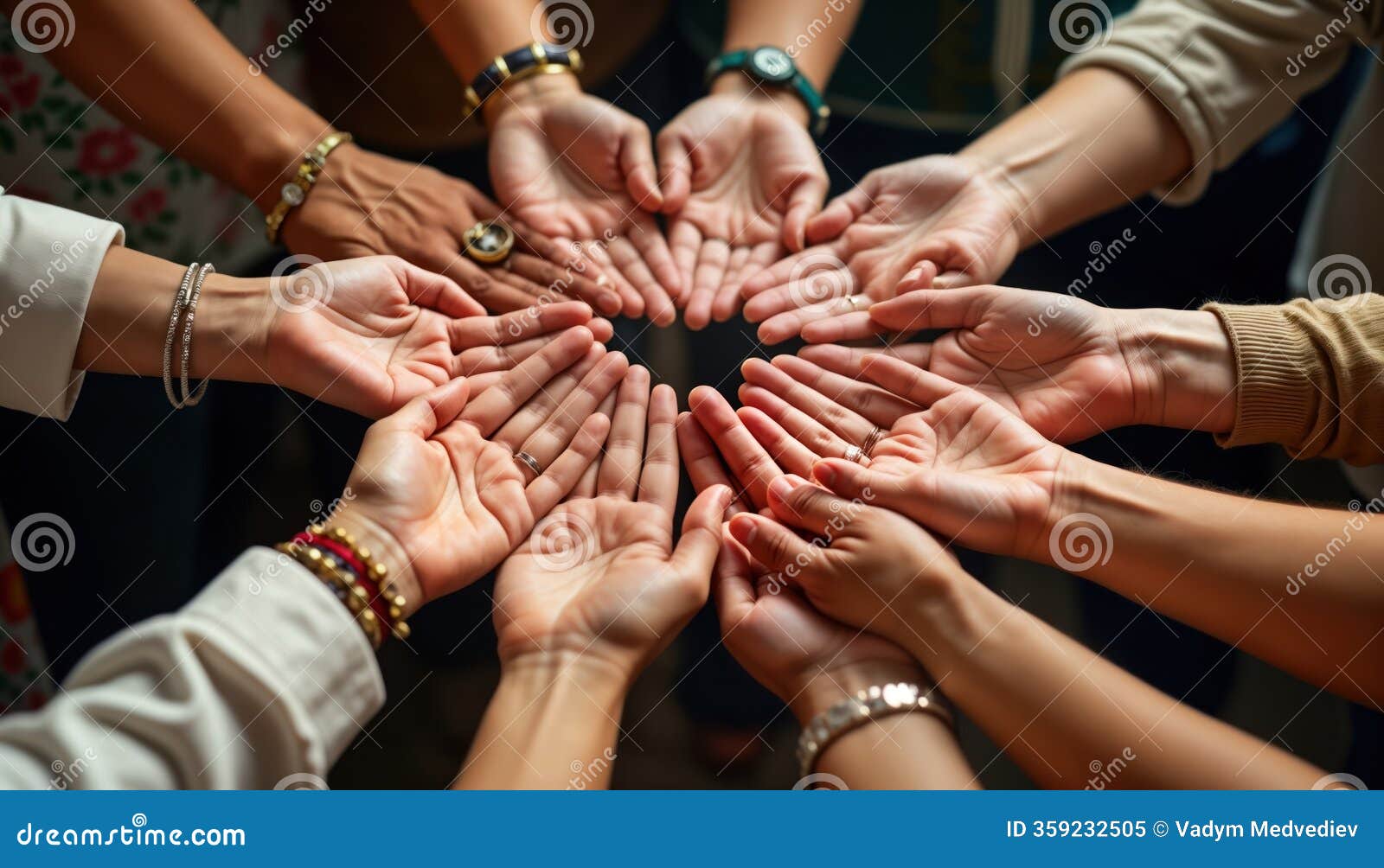 Diverse Hands Joined in Circle. Showing Unity and Support. Hands of ...