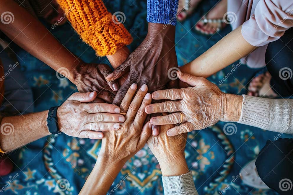 Diverse Hands Joined Together in Unity and Teamwork Stock Image - Image ...