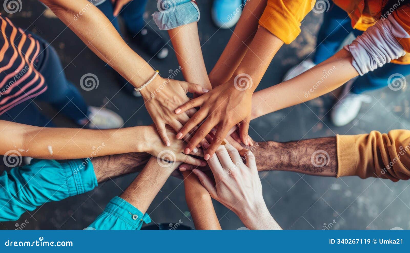 Diverse Hands Joined Together in Unity and Teamwork Celebration Stock ...
