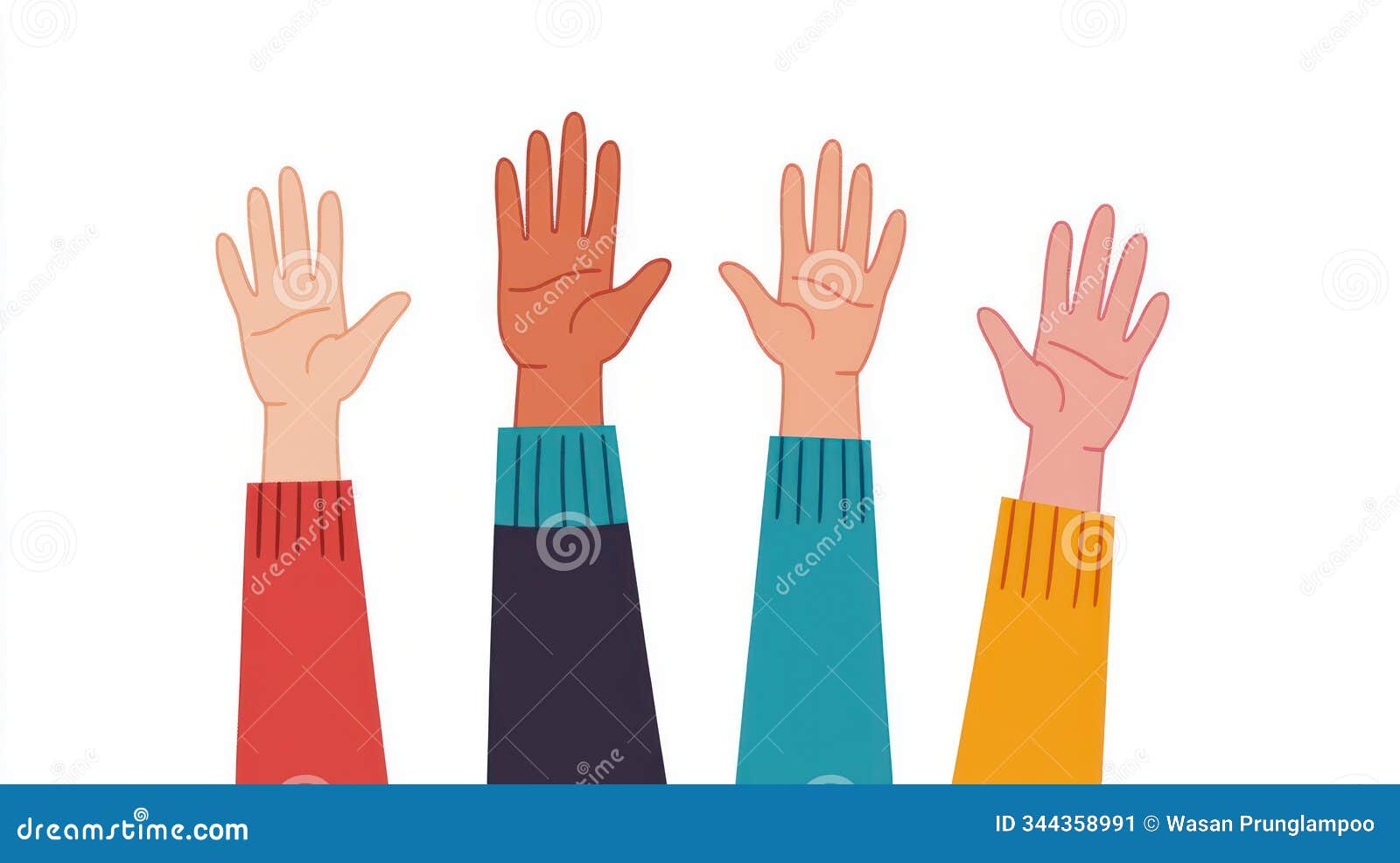 Diverse Hands Raised in a Colorful Display of Unity and Participation ...