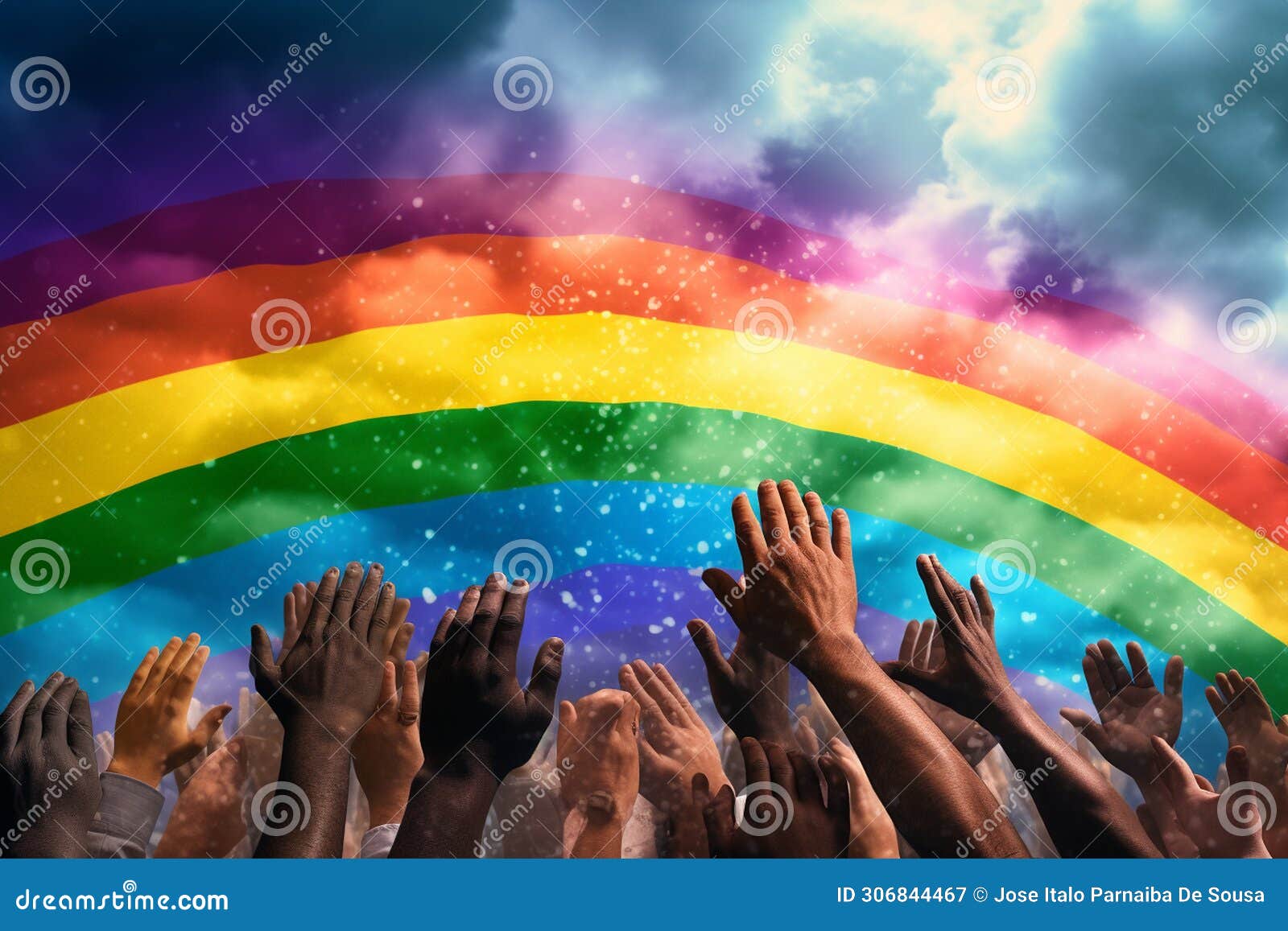 Diverse Hands Reaching Towards a Rainbow. Generative Ai Stock ...