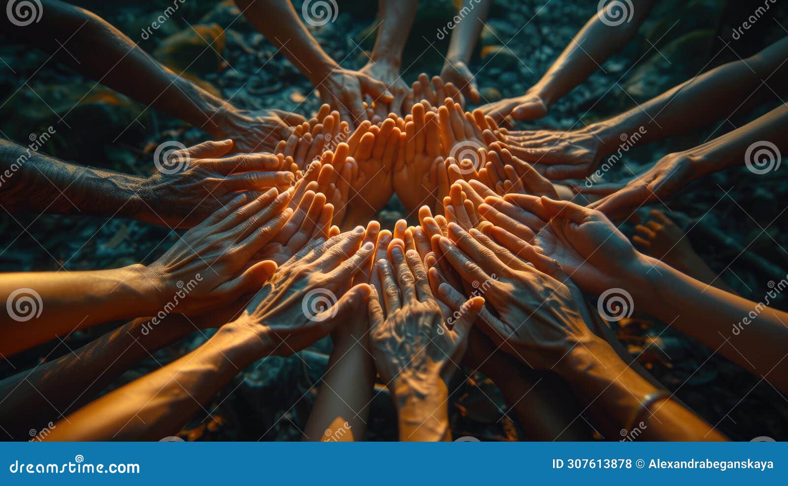 Diverse Hands Together in Unity Stock Illustration - Illustration of ...