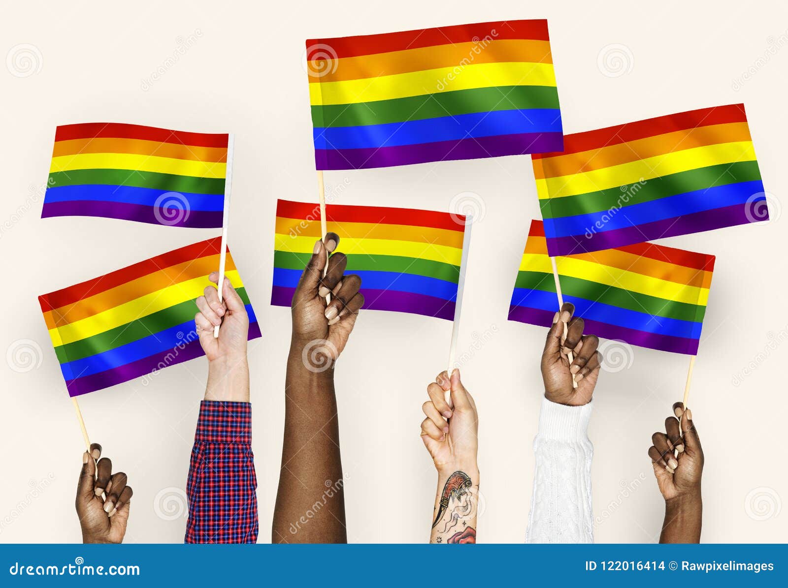 Diverse Hands Waving Rainbow Flags Stock Photo - Image of people ...