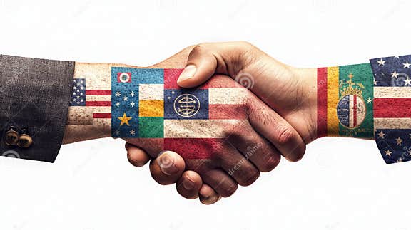 A Diverse Handshake Featuring Flags Representing Different Nations ...