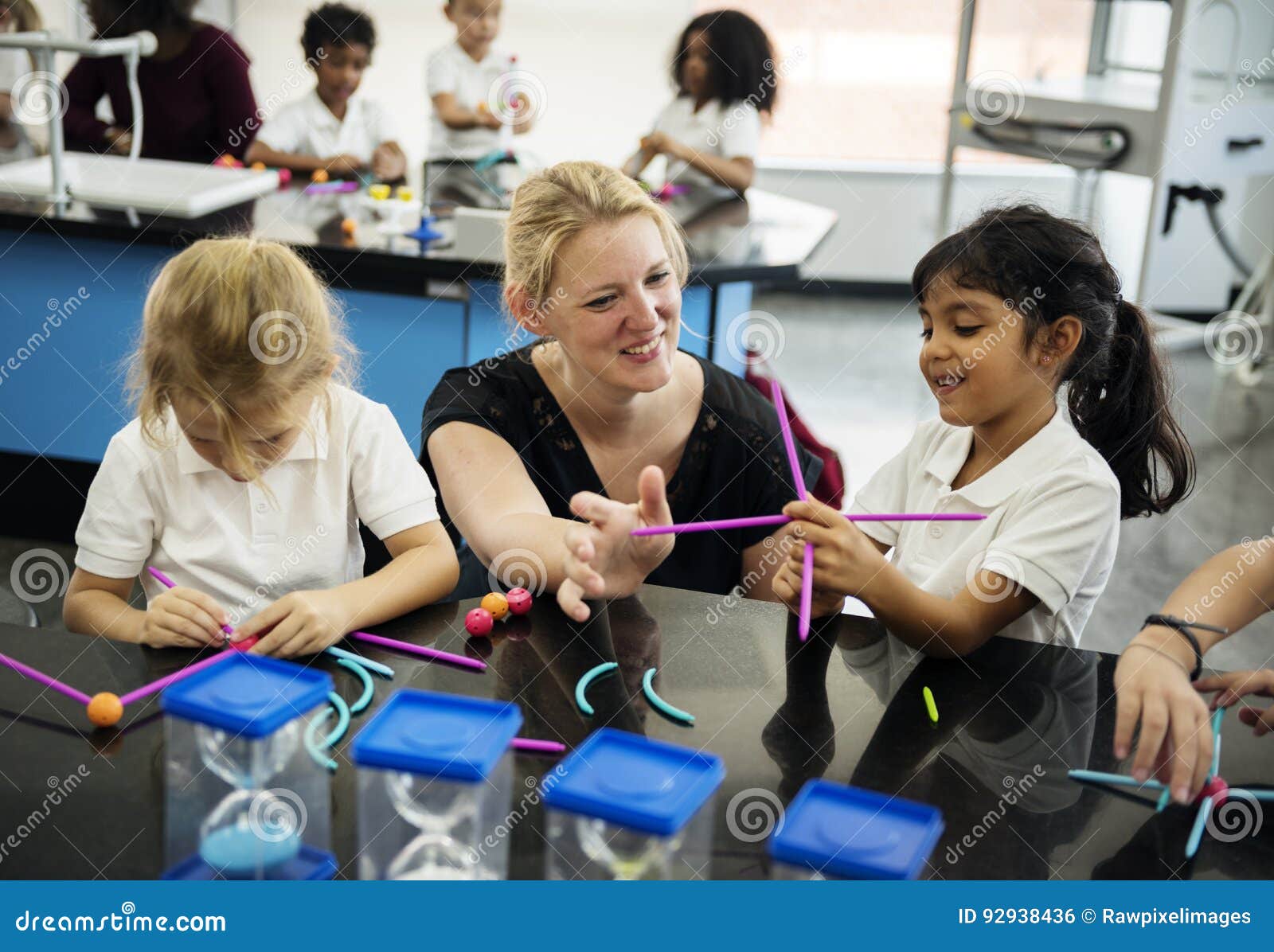 Diverse Kindergarten Students Holding Learning Structures from T Stock ...