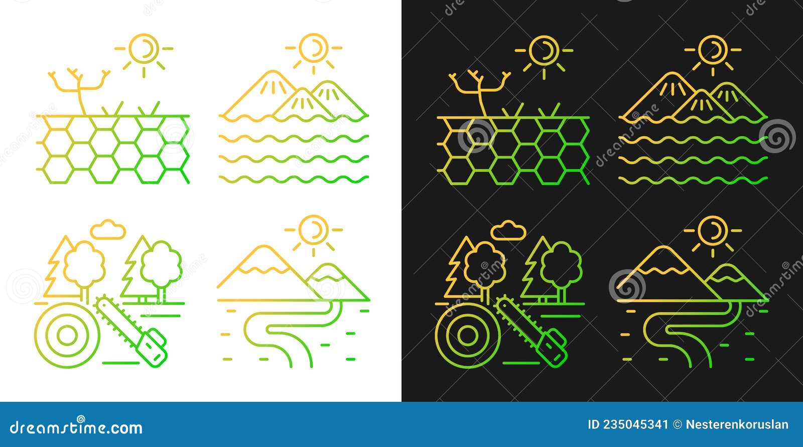 Diverse Landforms Gradient Icons Set for Dark and Light Mode Stock ...