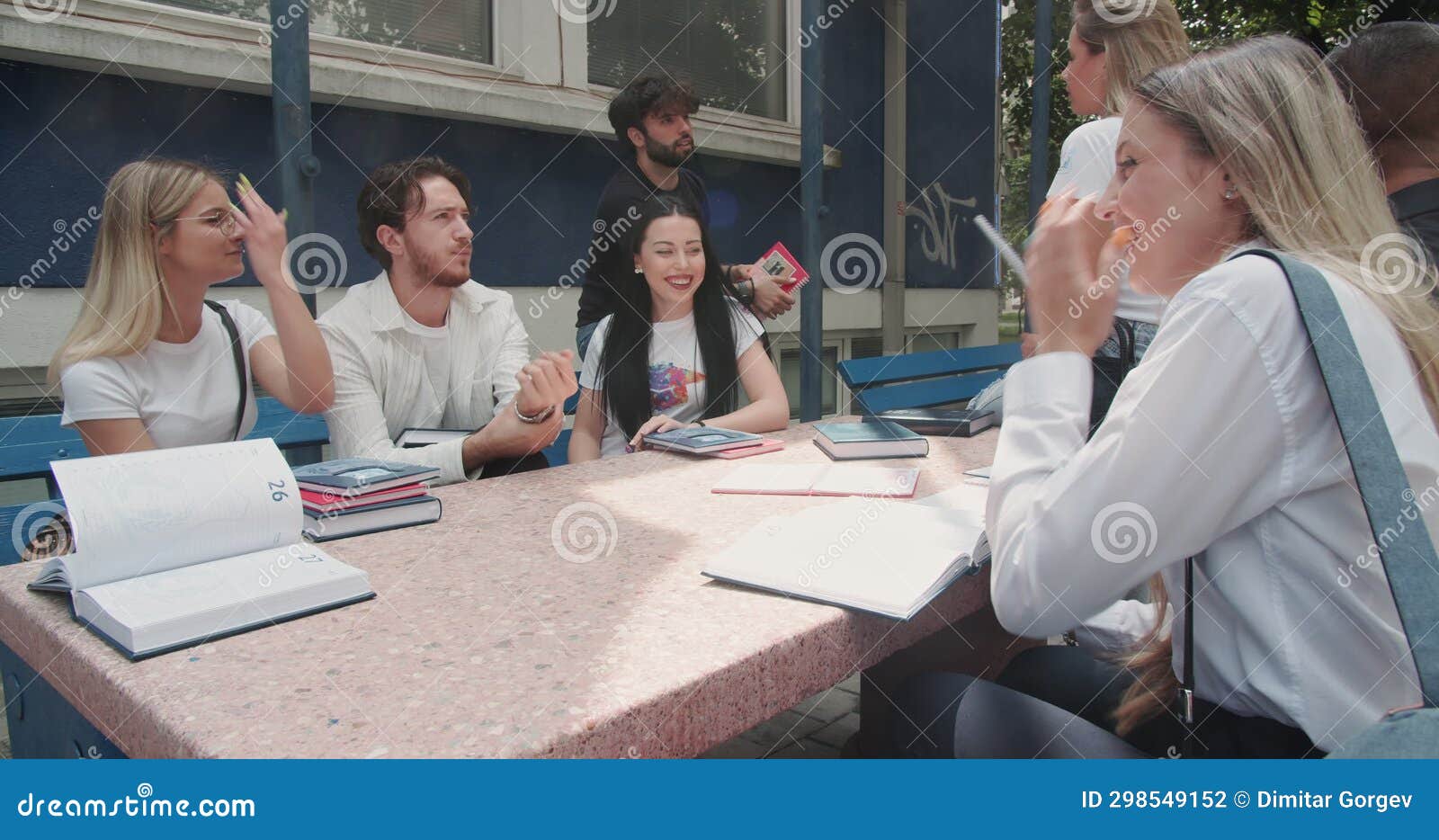 Diverse Large Group of Students Sharing Knowledge while Chatting ...