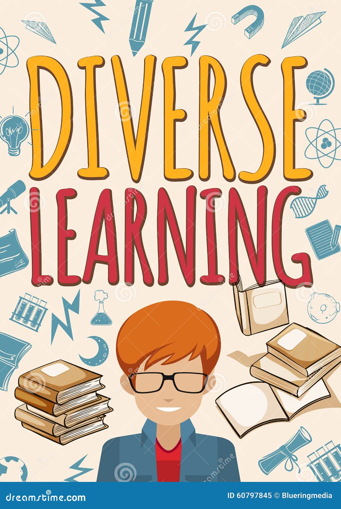 Diverse Learning Poster with Student and Books Stock Vector ...