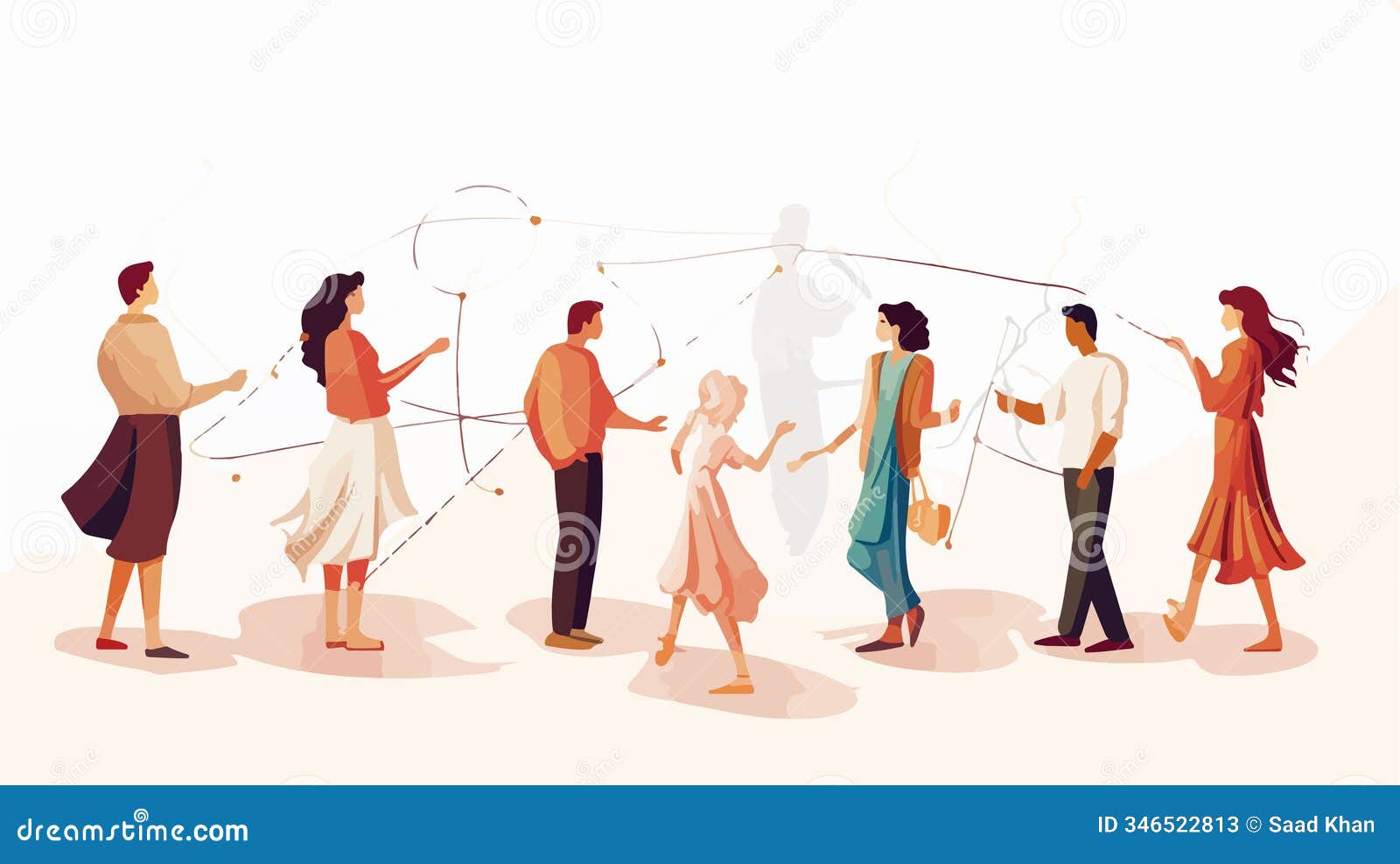 Diverse Male and Female Characters are Connected Stock Illustration ...