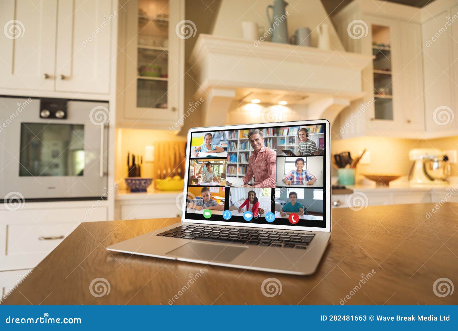 Diverse Male Teacher and Students Having Laptop Video Call Stock Image ...