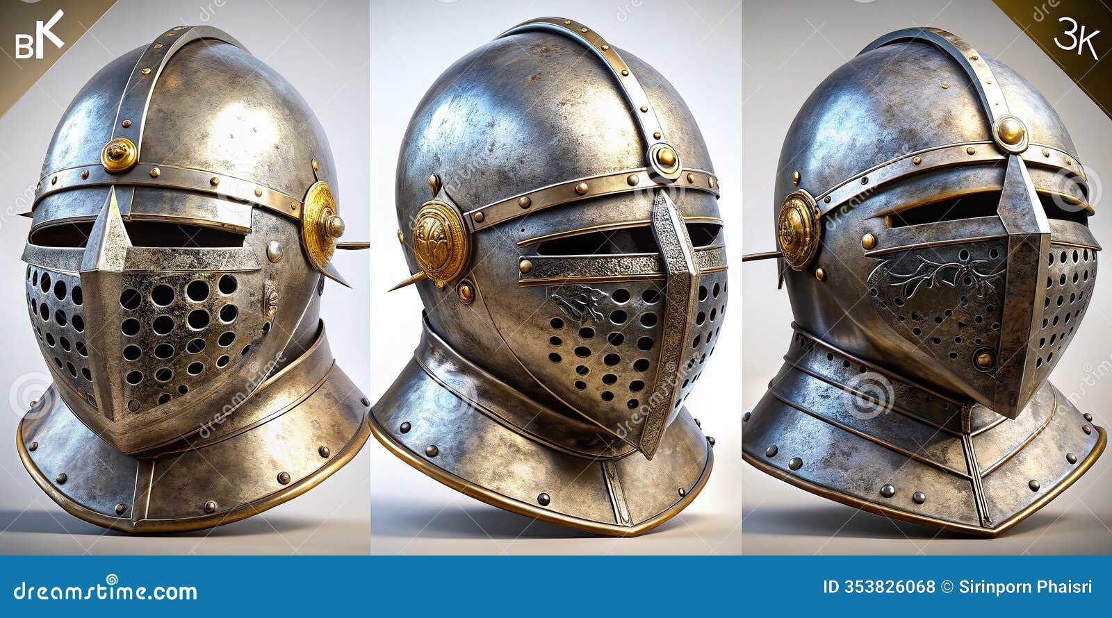 Diverse Medieval Knight Helmets 3D Rendered Variations for Fantasy ...