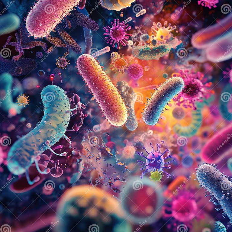 Exploring the Vibrant World of Microscopic Microbes Displaying Various ...