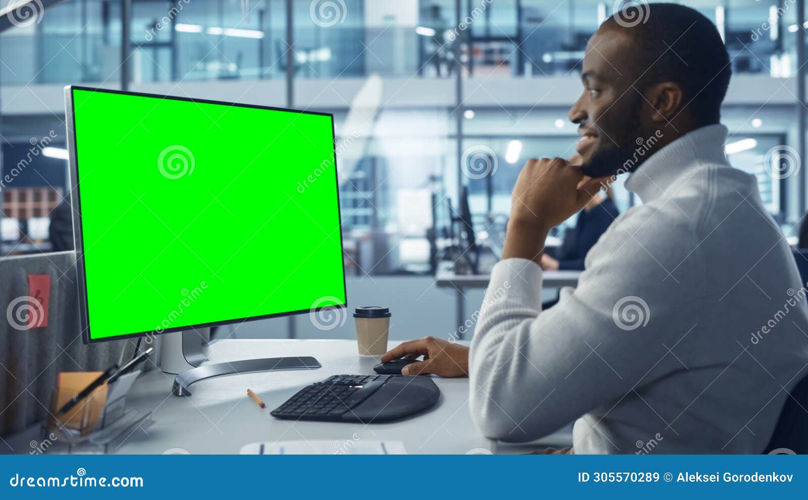 Diverse Modern Office: Handsome Black it Technician Using Desktop ...