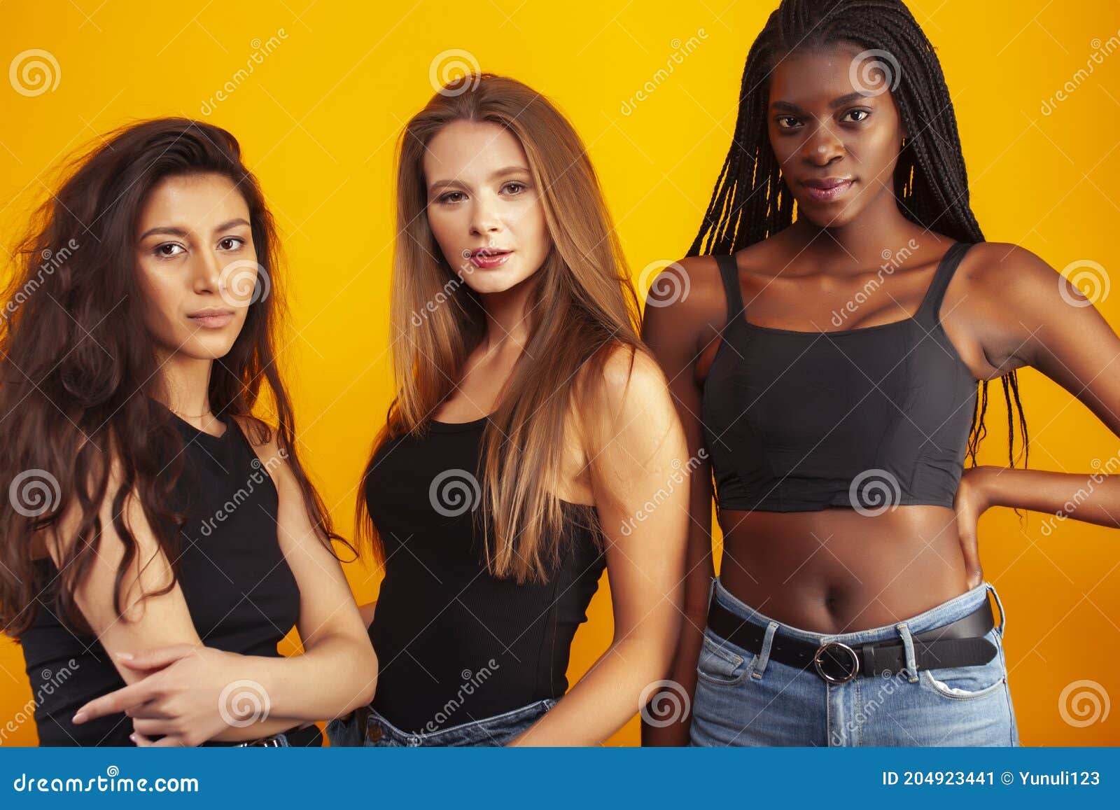 Diverse Multi Nation Girls Group Teenage Friends Company Cheerful