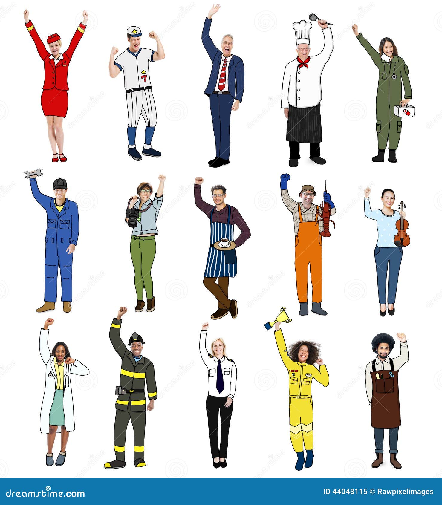 Diverse Multiethnic People with Different Jobs Stock Illustration ...