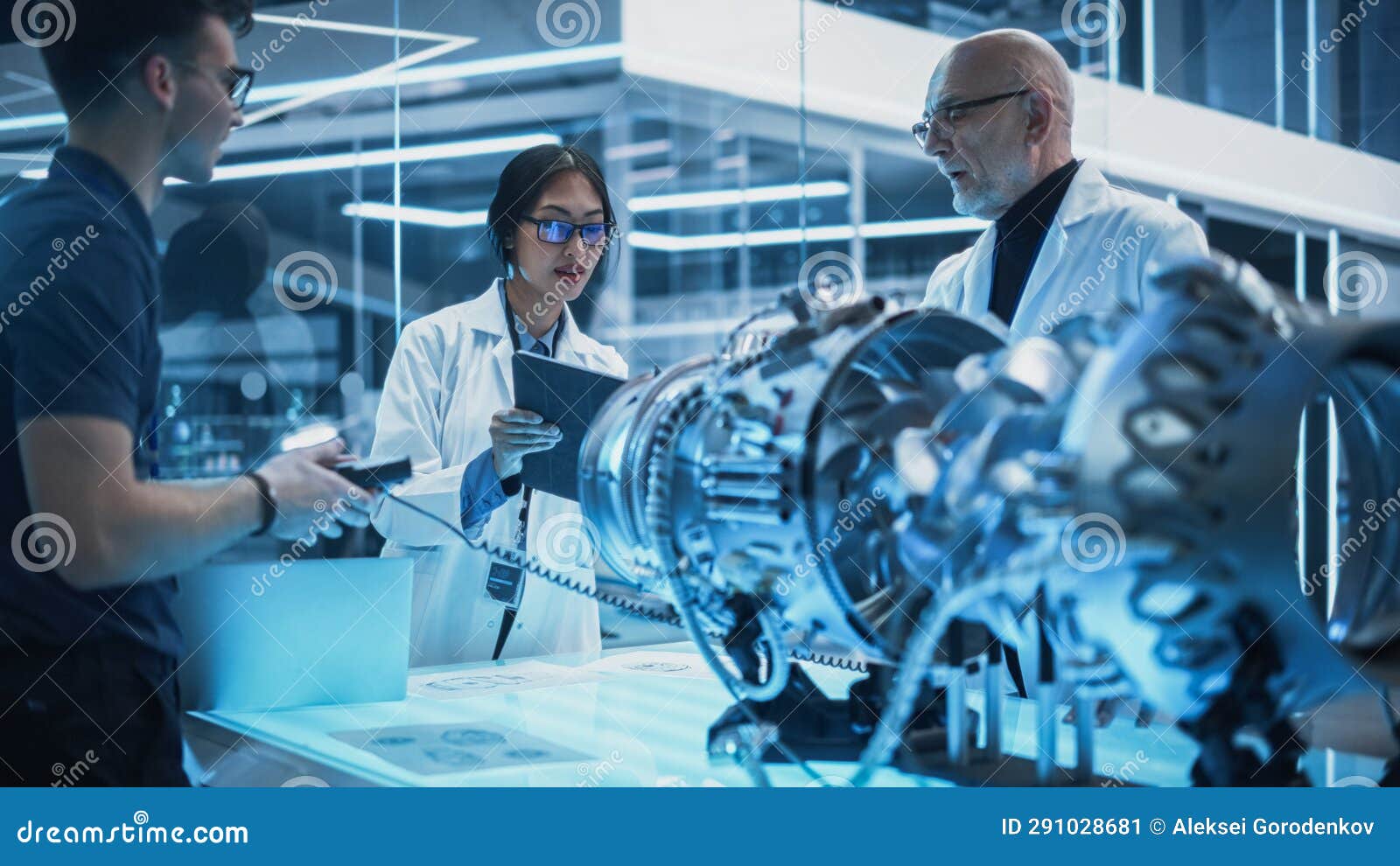 Diverse Multiethnic Team of Industrial Engineers Gathered Around a ...
