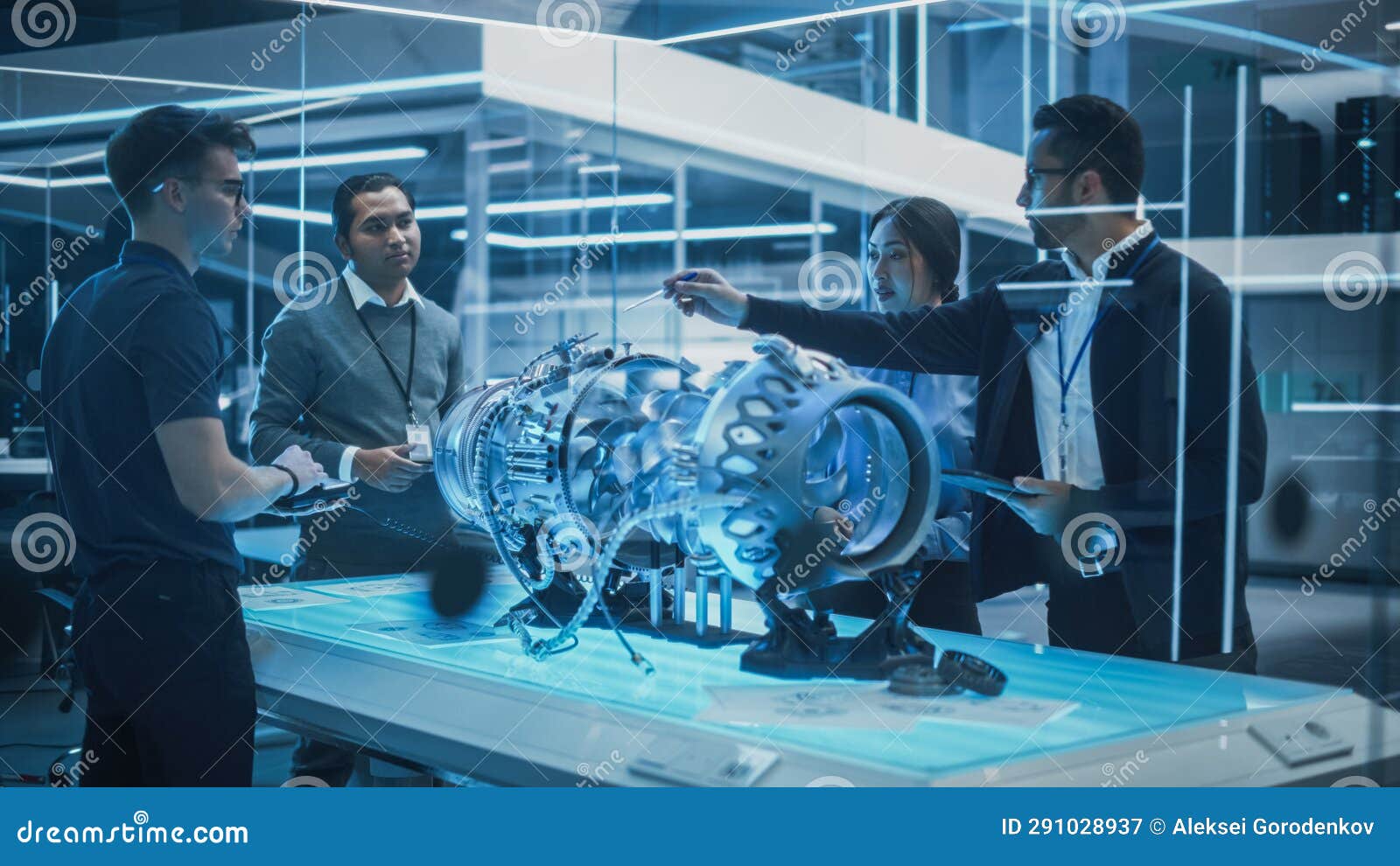 Diverse Multiethnic Team of Industrial Engineers Gathered Around a ...