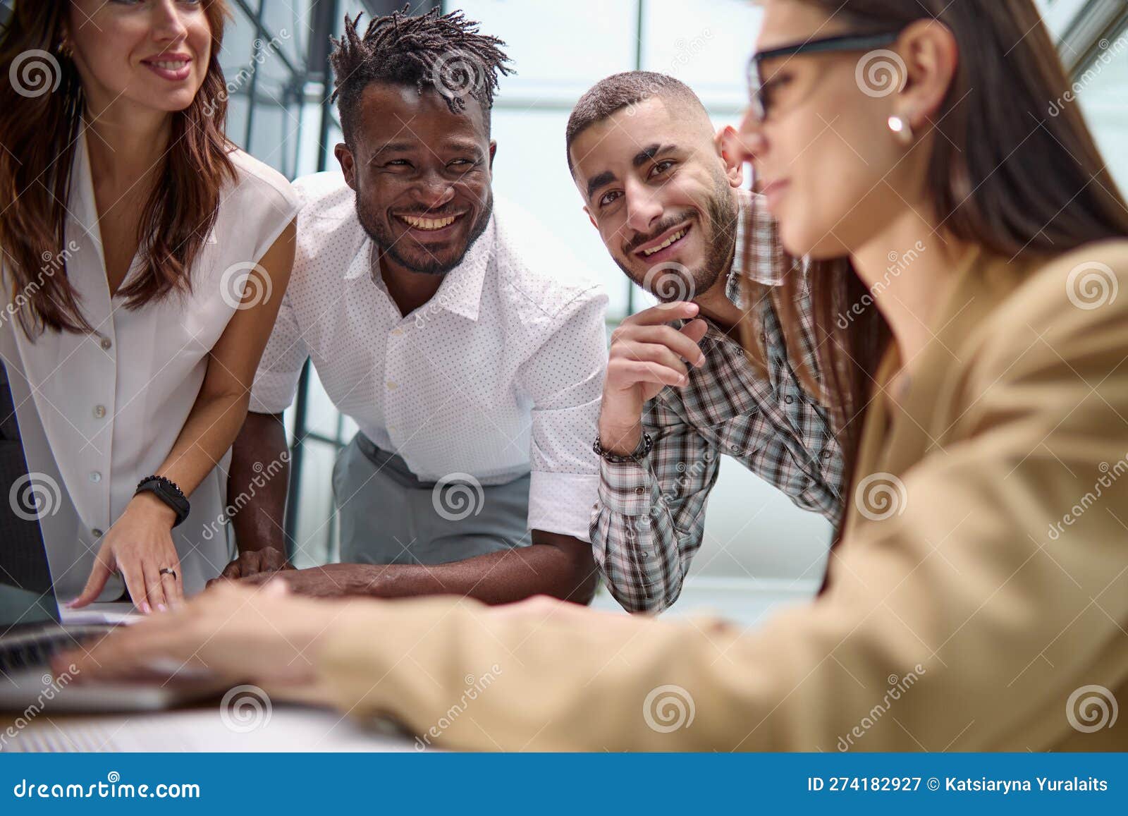 Colleagues Lean on the Conference Table and Discuss Business, App UI ...