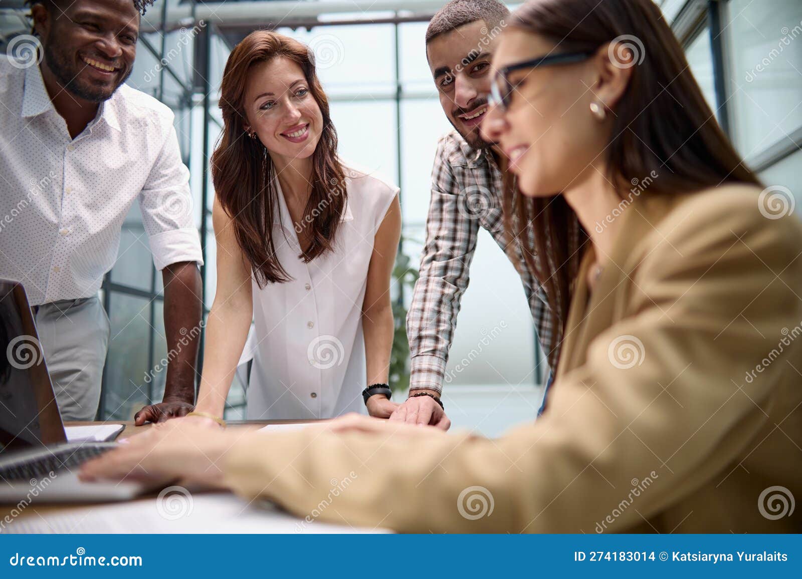Colleagues Lean on the Conference Table and Discuss Business, App UI ...