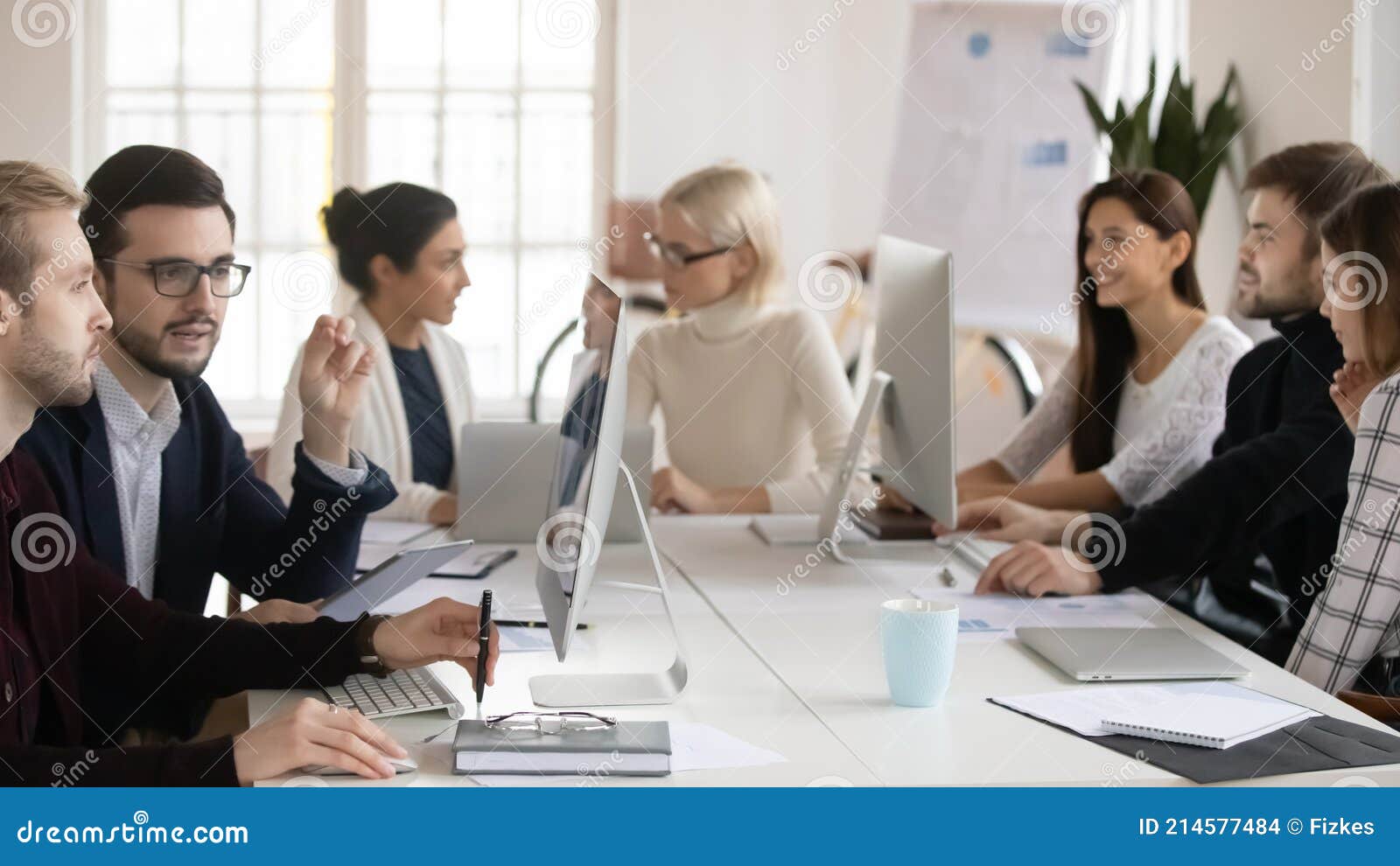 Diverse Multiracial Businesspeople Work on Computers in Office Stock ...