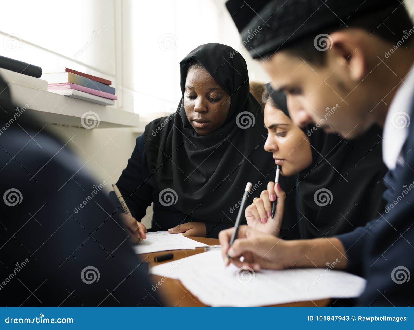 Diverse Muslim Children Studying in Classroom Stock Image - Image of ...