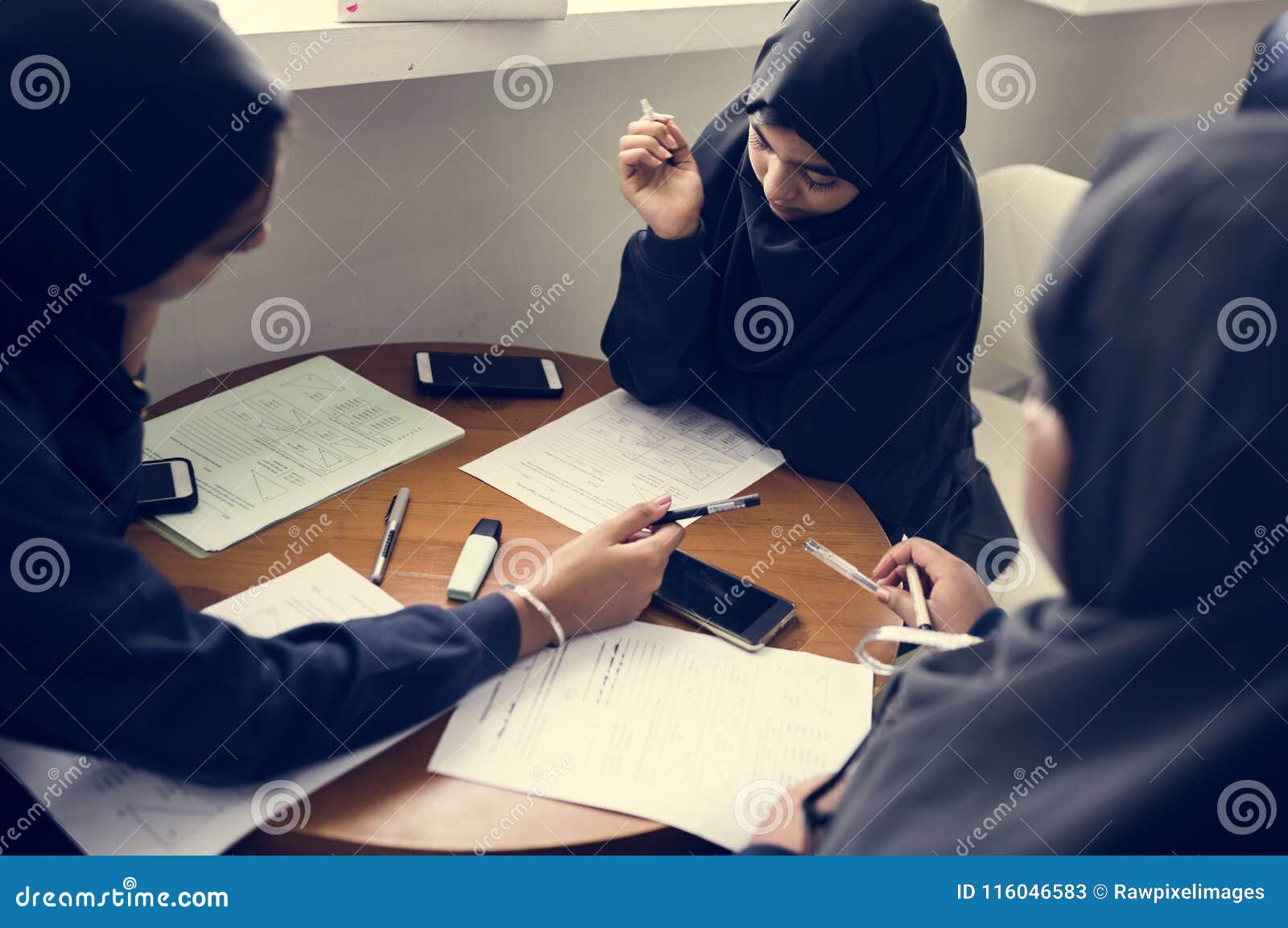 Diverse Muslim Girls Studying in Classroom Stock Image - Image of ...