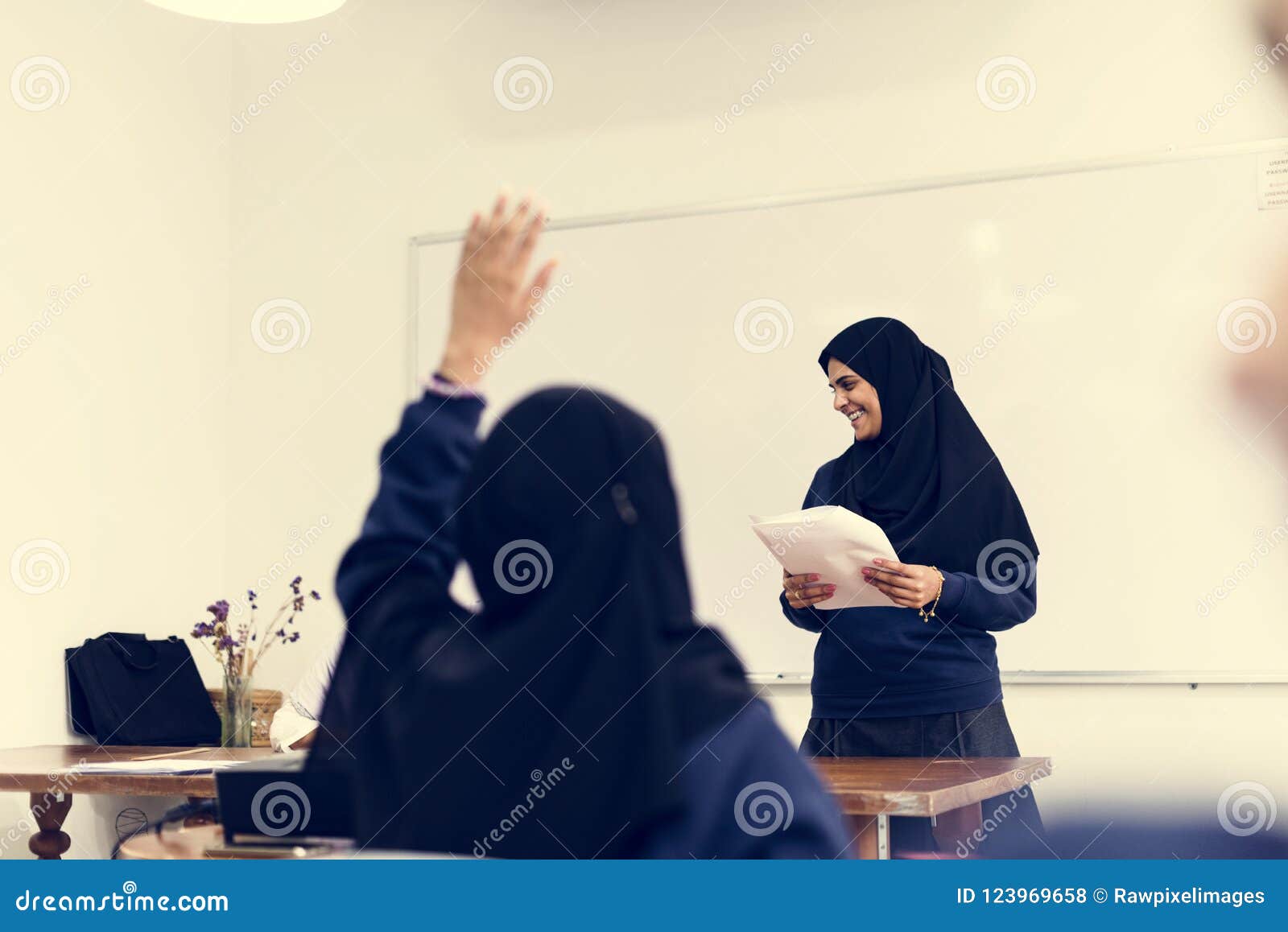 Diverse Muslim Girls Studying in Classroom Stock Photo - Image of ...