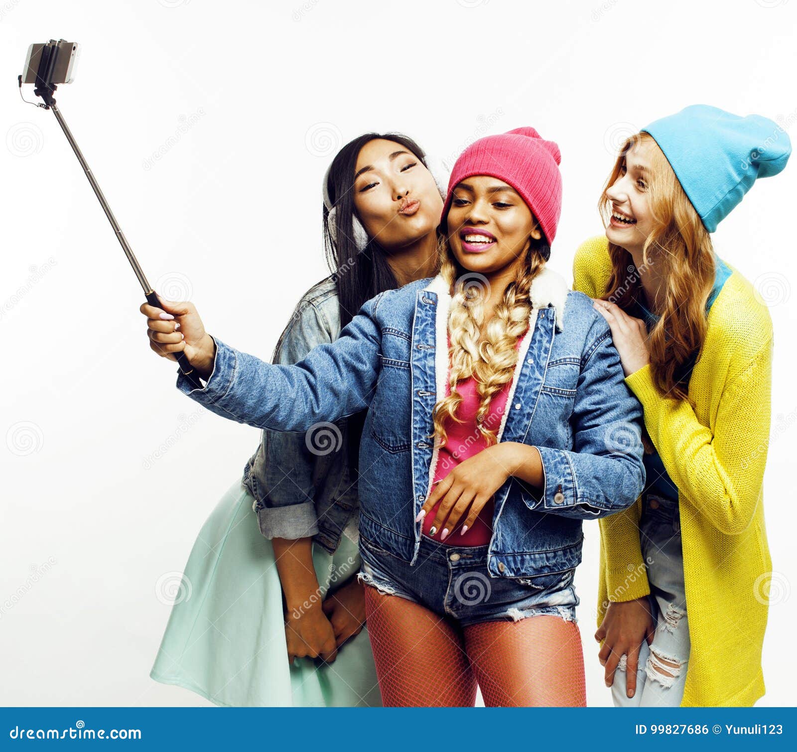 Diverse Nation Girls Group Teenage Friends Company Cheerful Having Fun