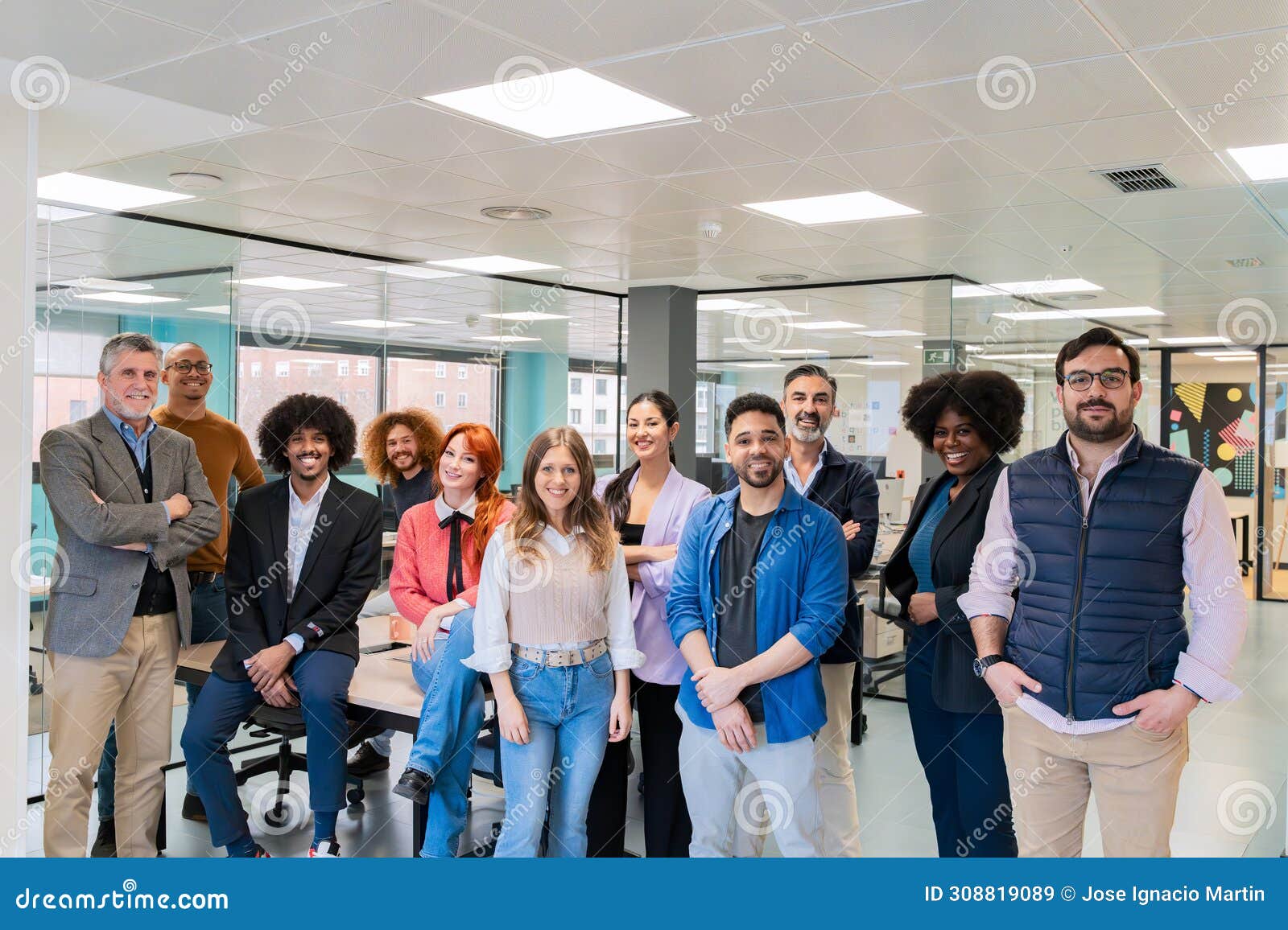 Diverse Office Team Posing in Coworking Space. Stock Image - Image of ...