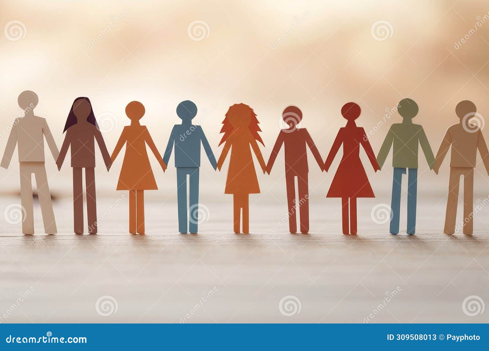 Diverse Paper Doll Team Holding Hands: Unity in Colorful Representation ...
