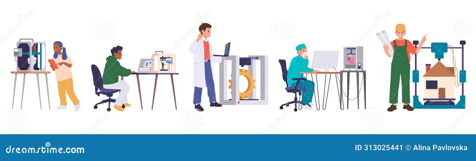 Diverse People Cartoon Characters Printing Using Polygraphy Equipment ...