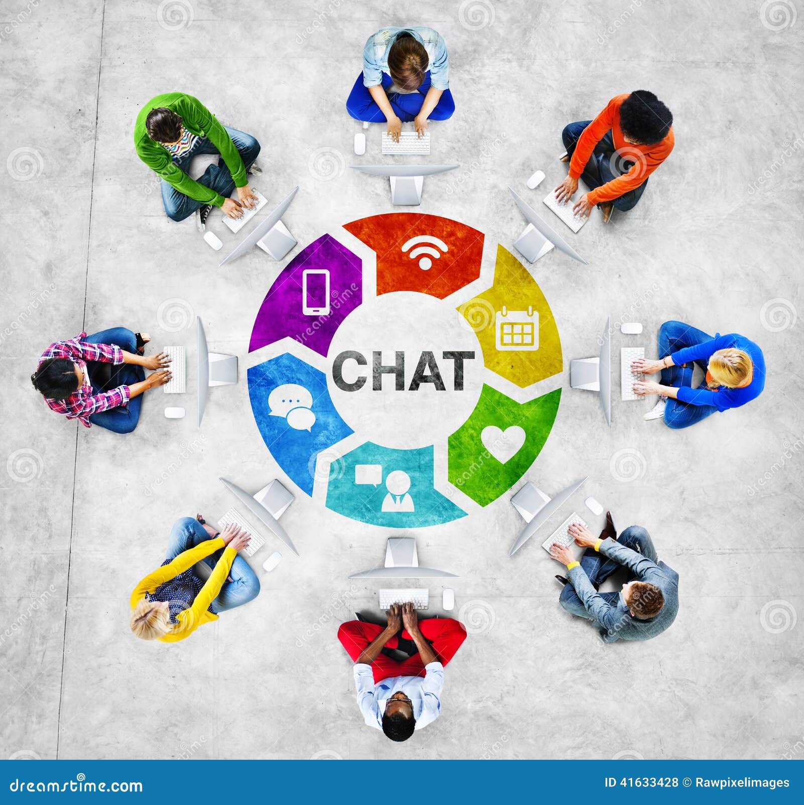 Diverse People Circle Using Computer Chat Concept Stock Photos - Free ...
