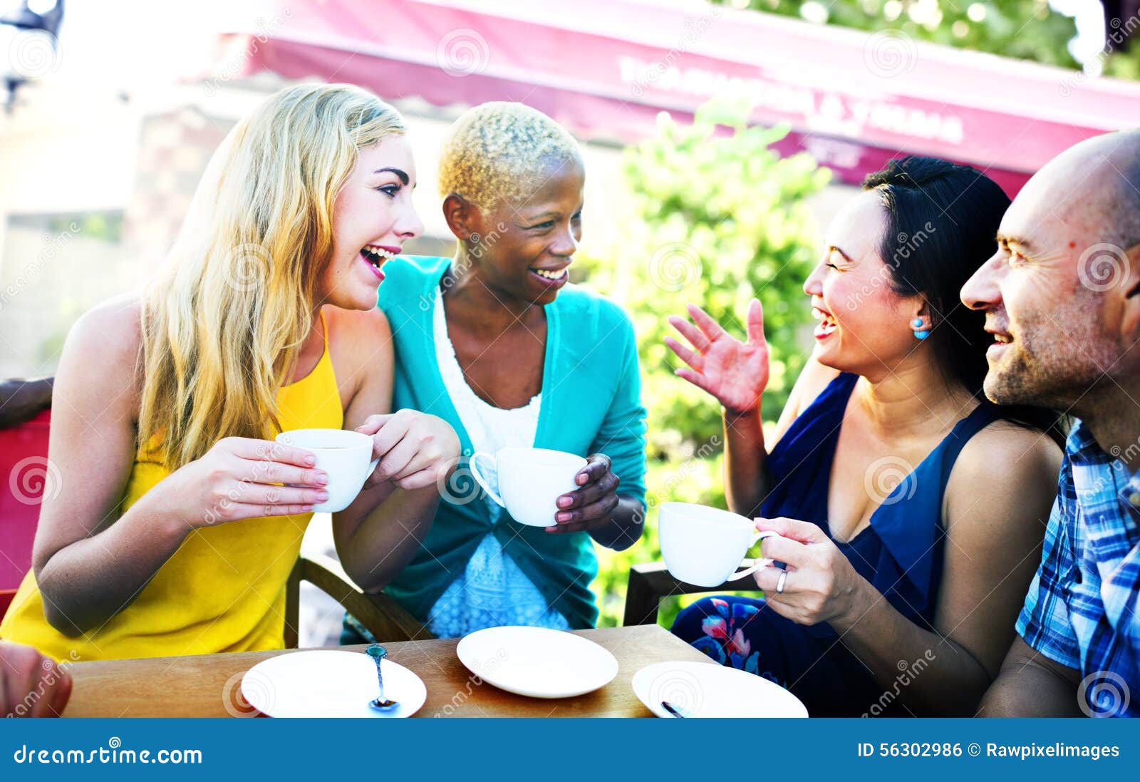 Diverse People Coffee Shop Outdoors Chat Concept Stock Photo - Image of ...