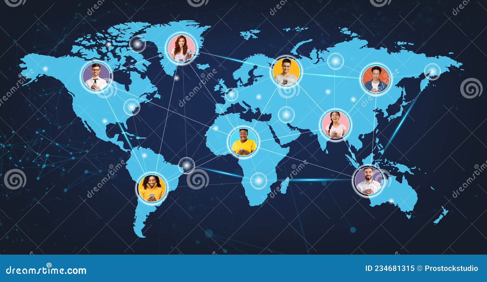 Diverse People Communicating through Global Digital Network Layered ...