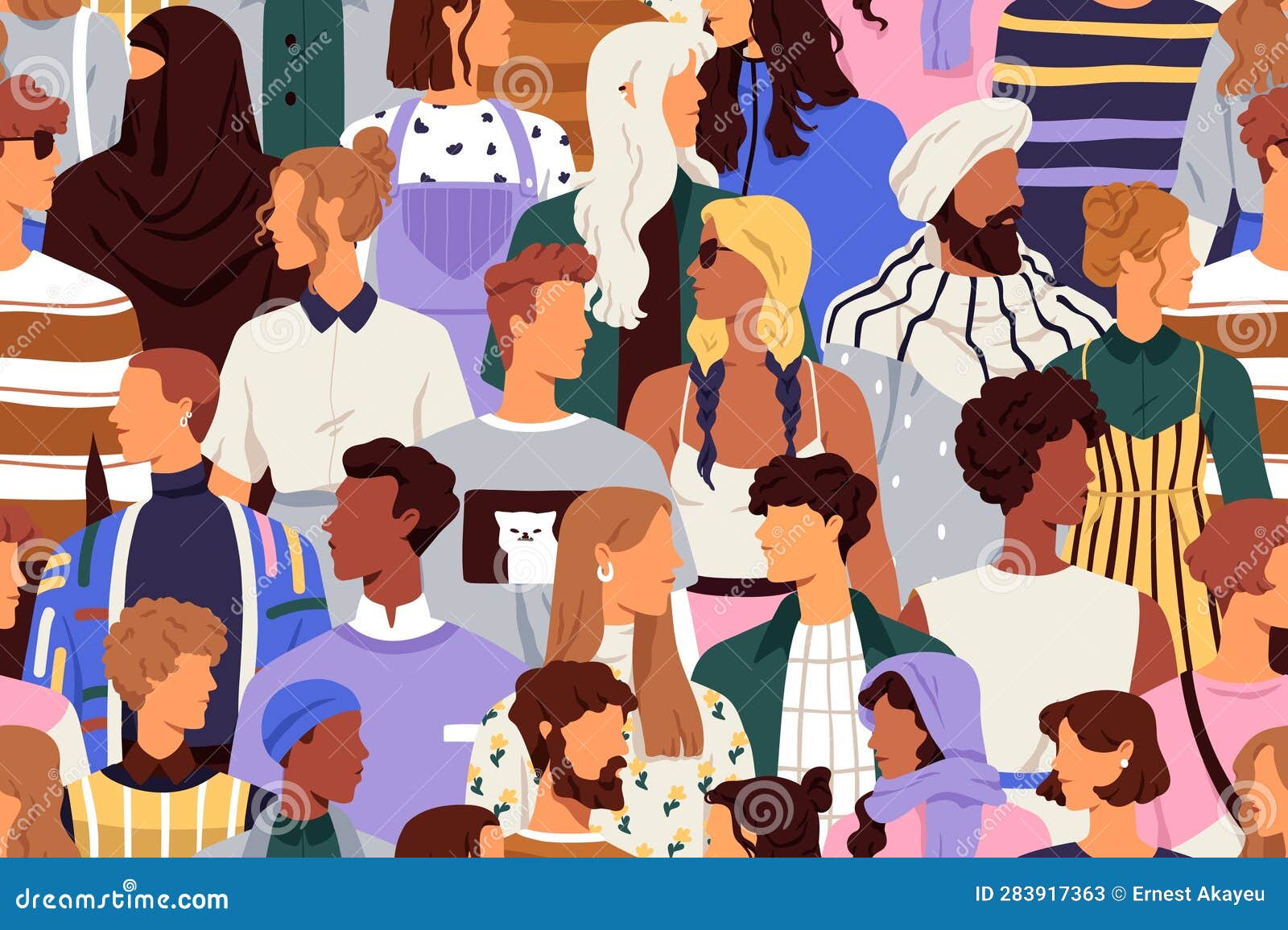 Diverse People Crowd, Seamless Pattern. Modern Multiethnic Society ...
