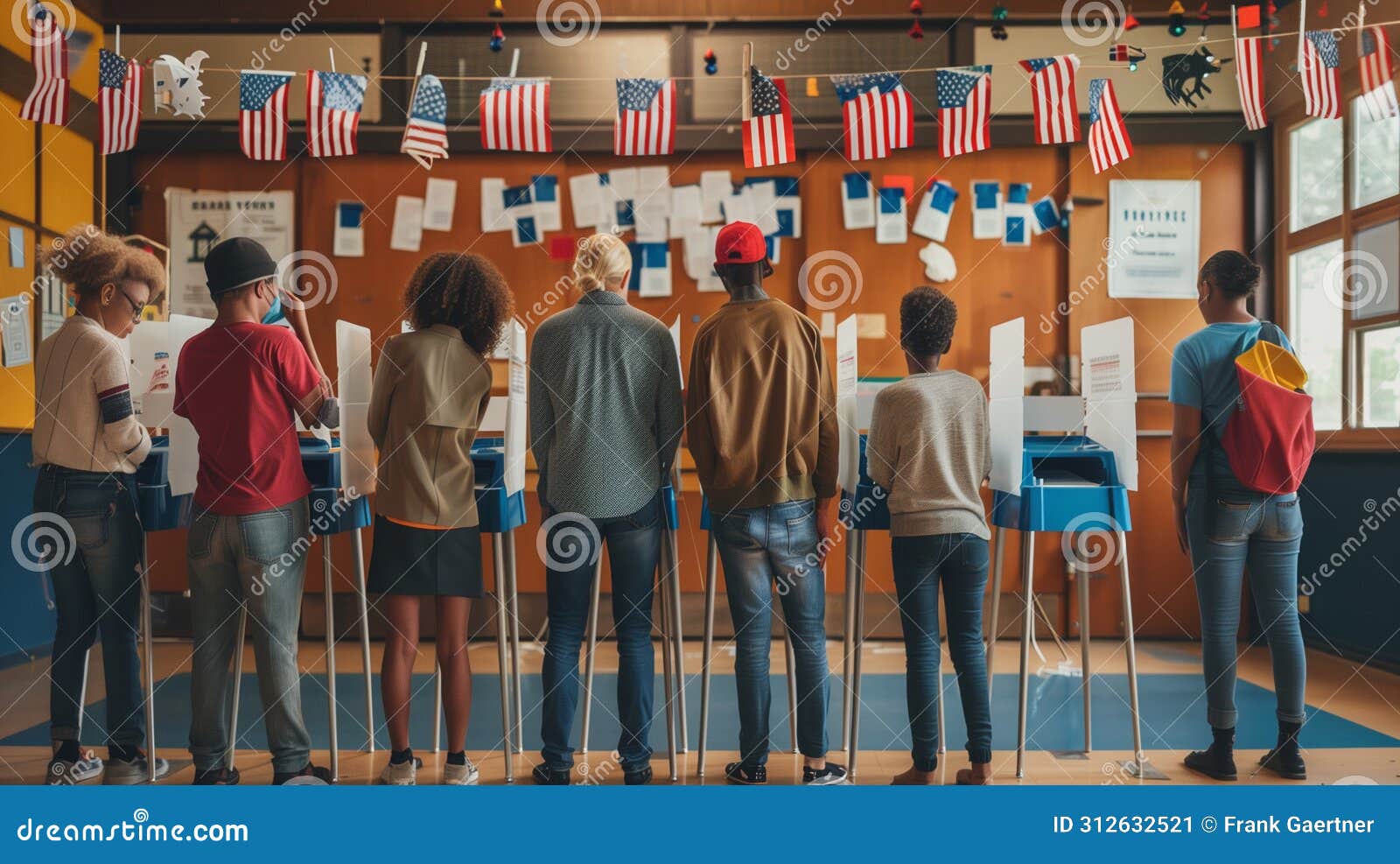 Diverse People Engaged in Voting at US Election Booths in a Nicely ...