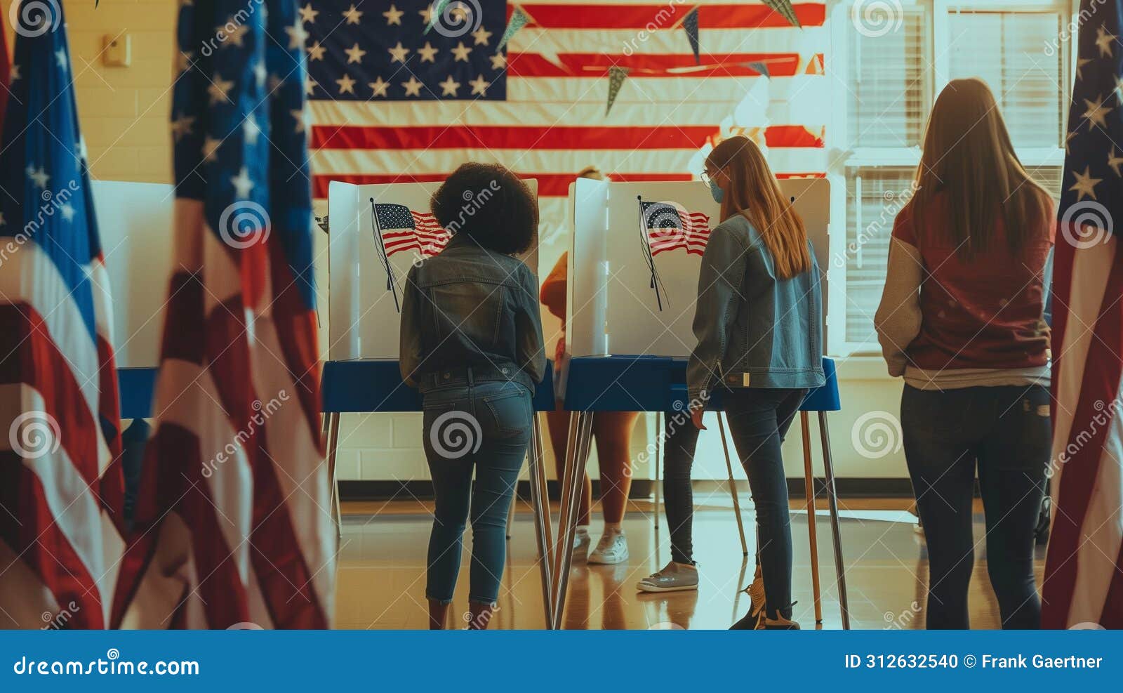 Diverse People Engaged in Voting at US Election Booths in a Nicely ...