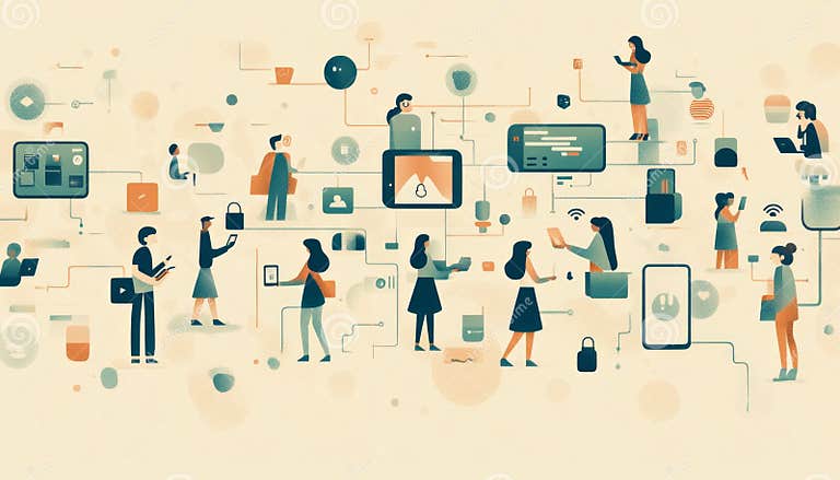 Diverse People Engaging with Digital Technology in Connected Workplace Environment Stock Photo ...