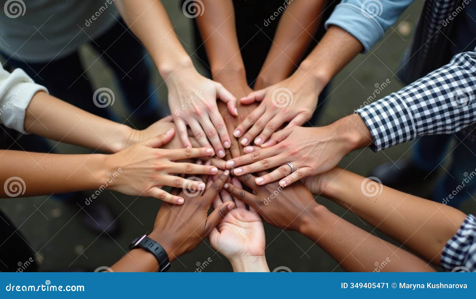 Diverse People Hands Join Together in a Circle. Multicultural Group ...