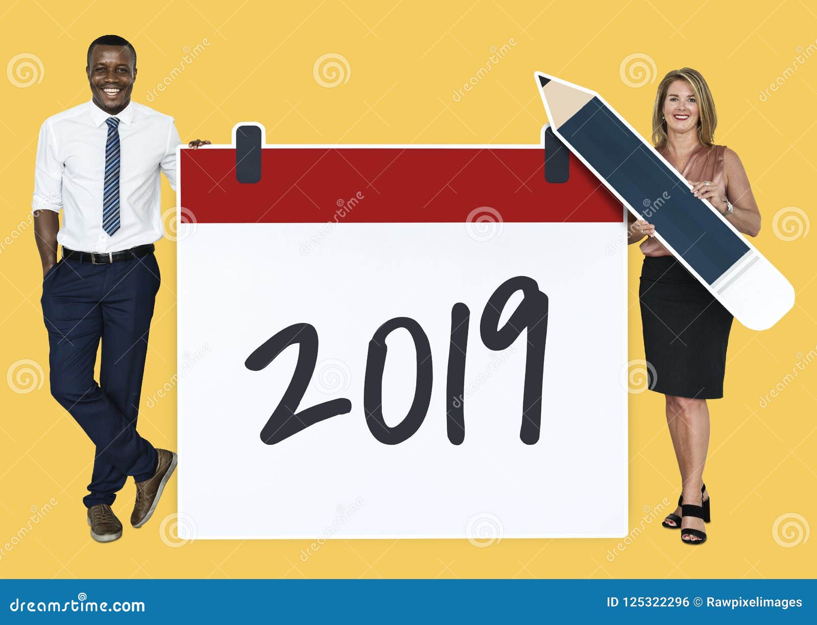 Diverse People Holding 2019 Calendar Stock Photo - Image of female ...