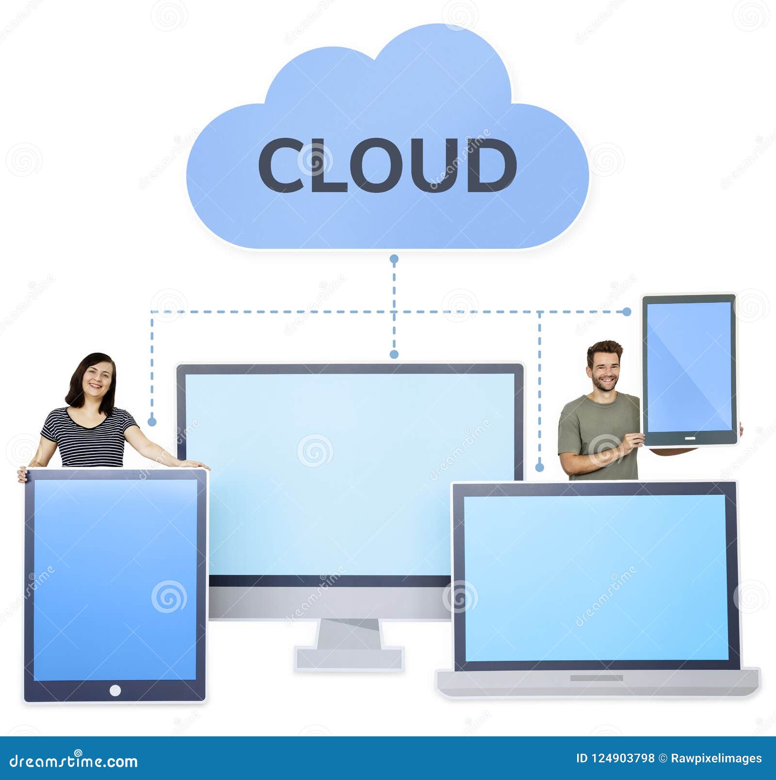 Diverse People Holding Computer Tablet Notebook Cloud Icons Stock Photo ...