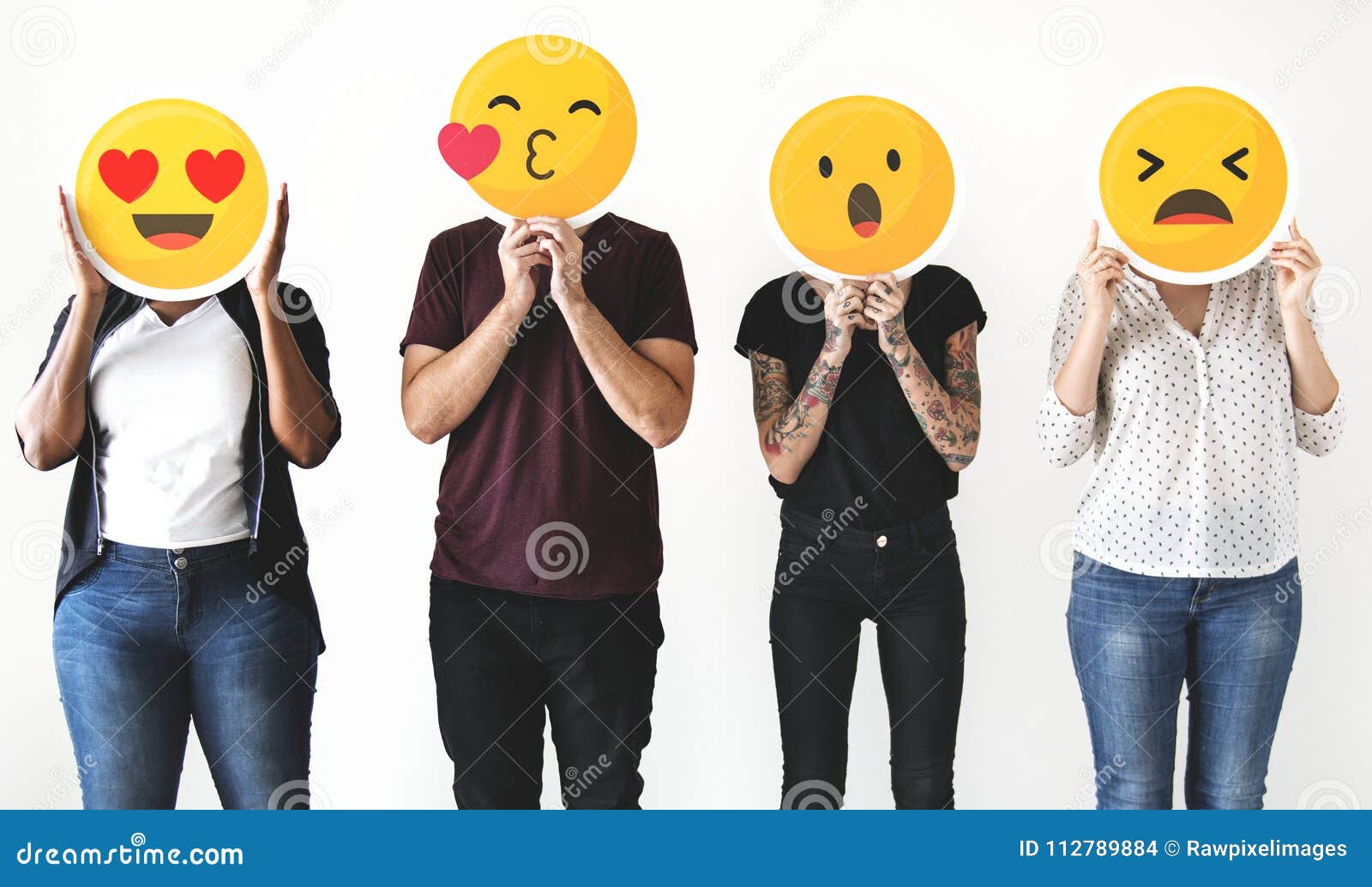 Diverse People Holding Emoticon Icons Stock Photo - Image of kissing ...