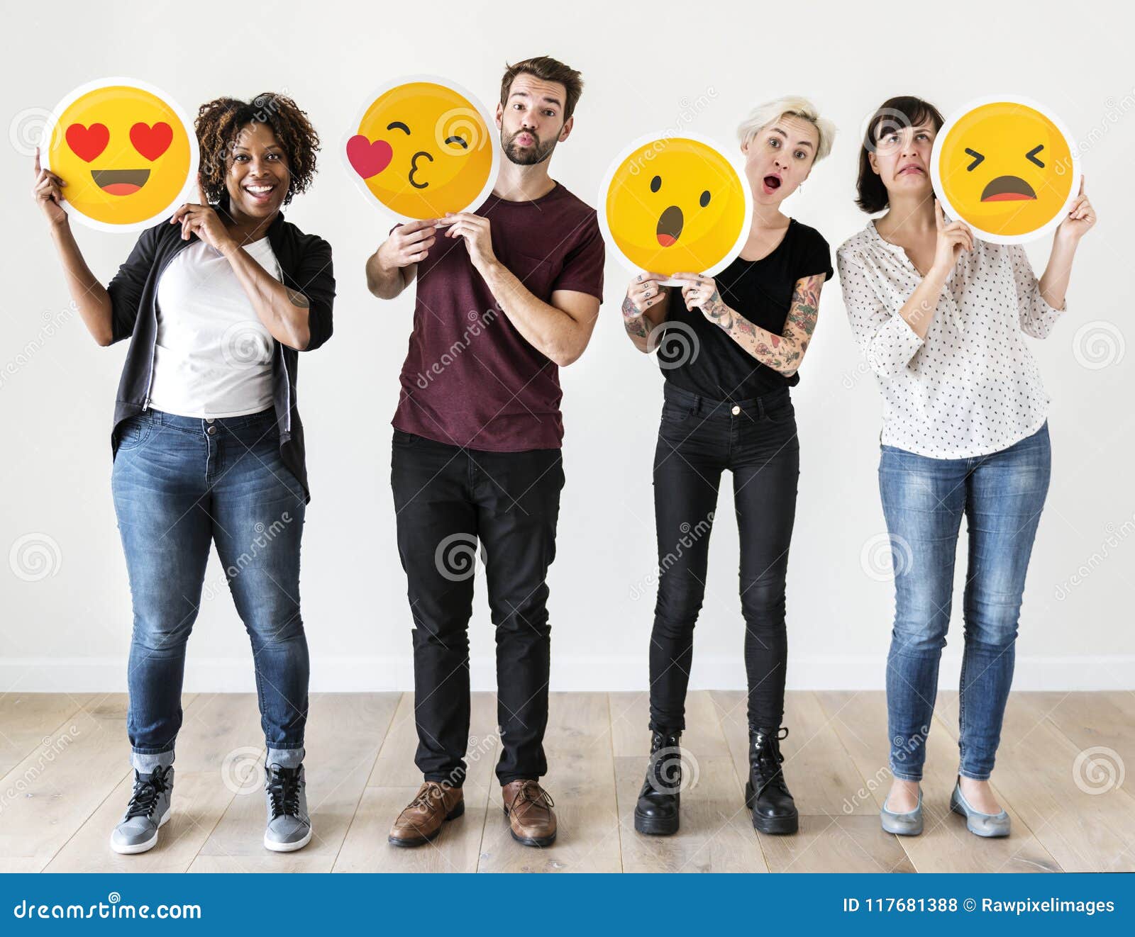 Diverse People Holding Face Emoticon Stock Photo - Image of american ...