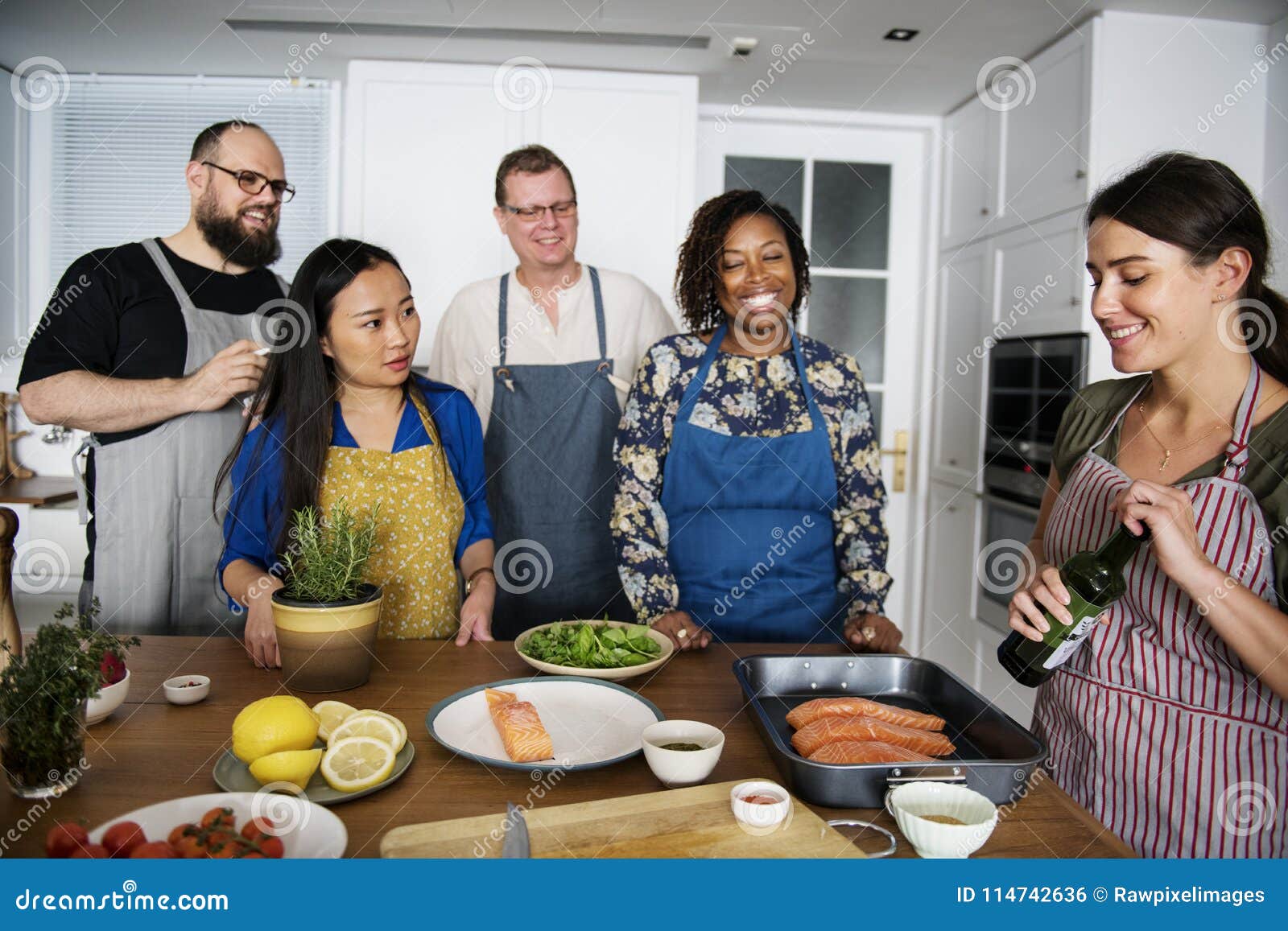 Diverse People Joining Cooking Class Stock Photo - Image of friendship ...