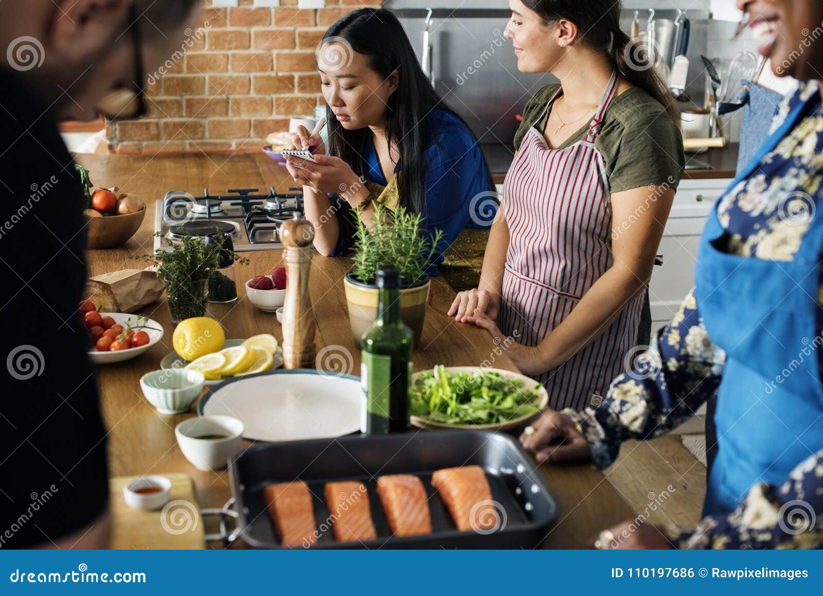 Diverse People Joining Cooking Class Stock Photo - Image of friend ...