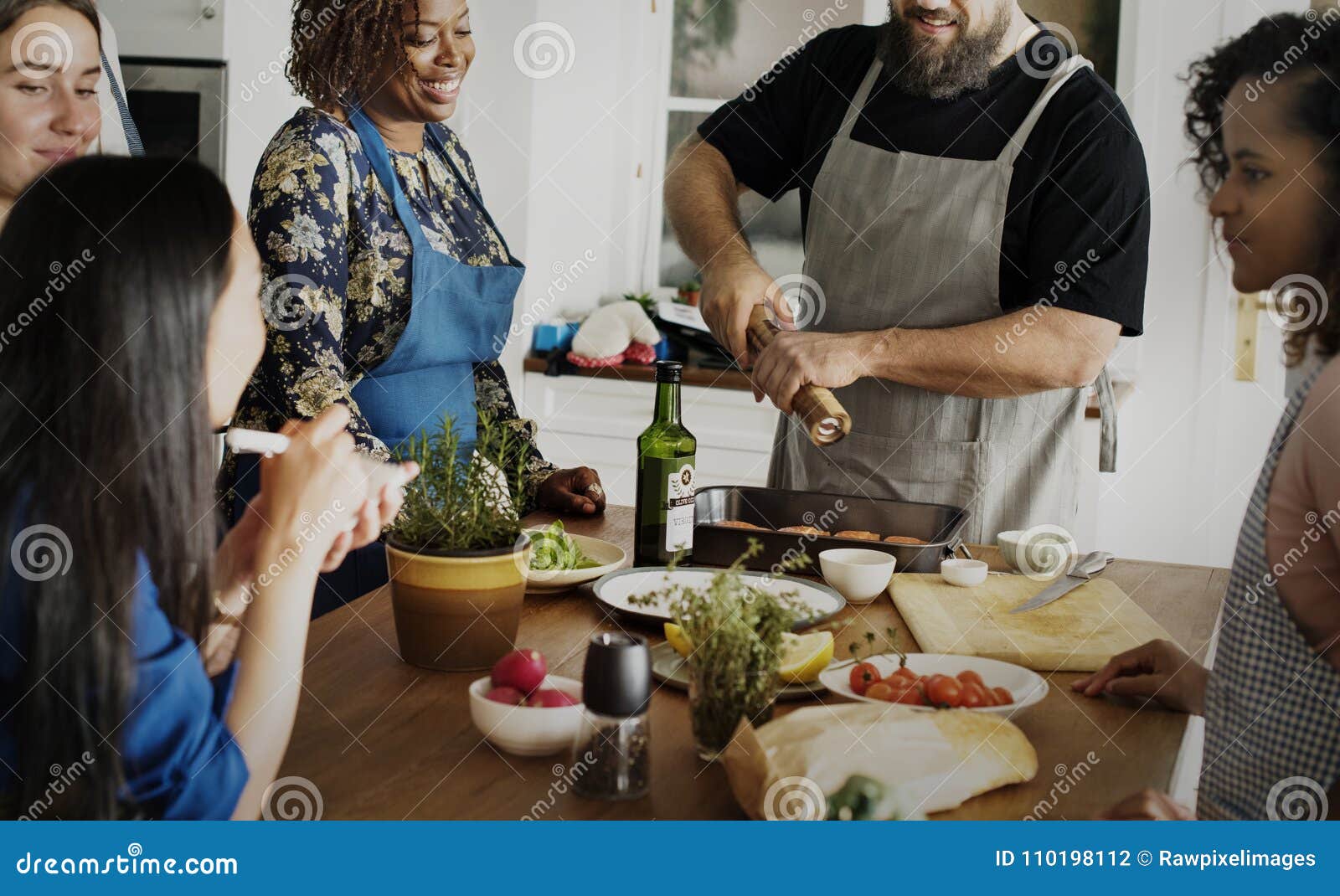 Diverse People Joining Cooking Class Stock Photo - Image of casual ...