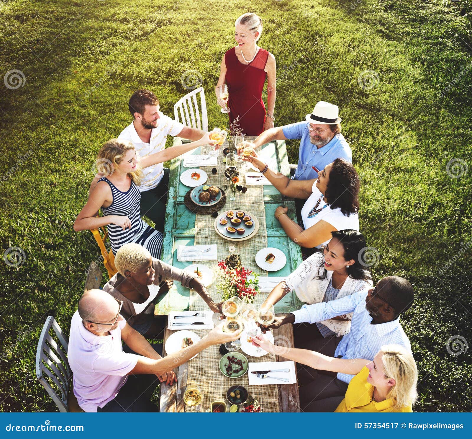 Diverse People Luncheon Outdoors Food Concept Stock Image - Image of ...
